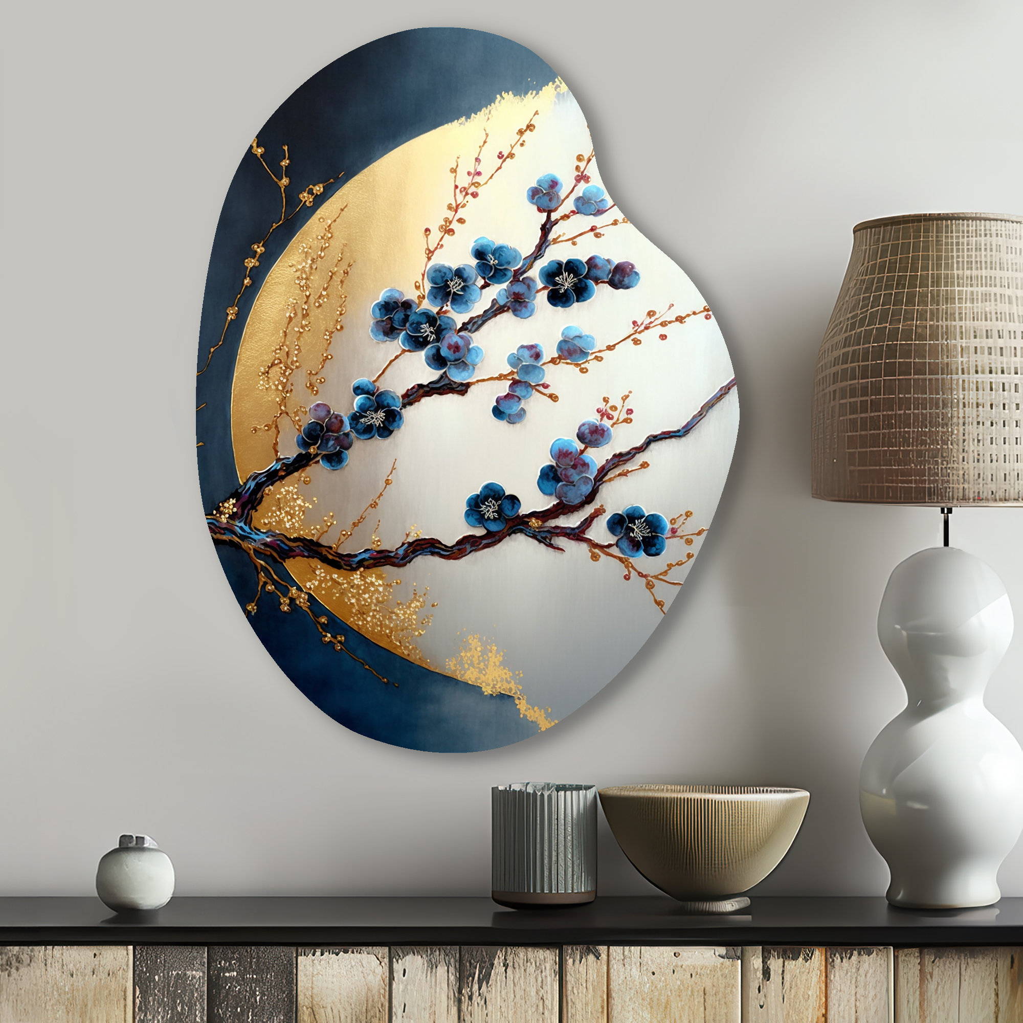 Design Art Blue Cherry Blossom Branch IV - Asymmetrical Tree Bonsai ...