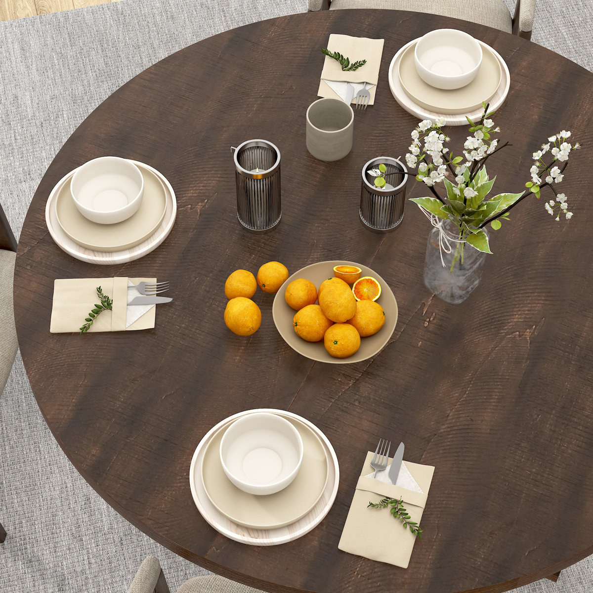 Ophelia & Co. 47" Round Dining Table For 4 - Farmhouse Wooden Kitchen ...