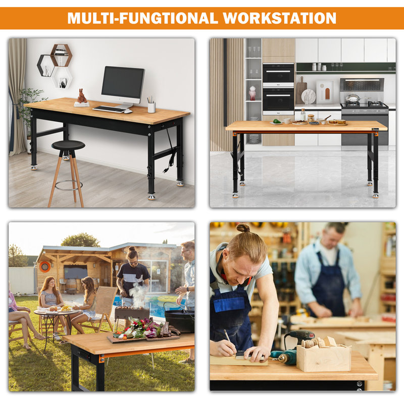 WFX Utility™ Dicha Adjustable Height Wood Workbench & Reviews | Wayfair
