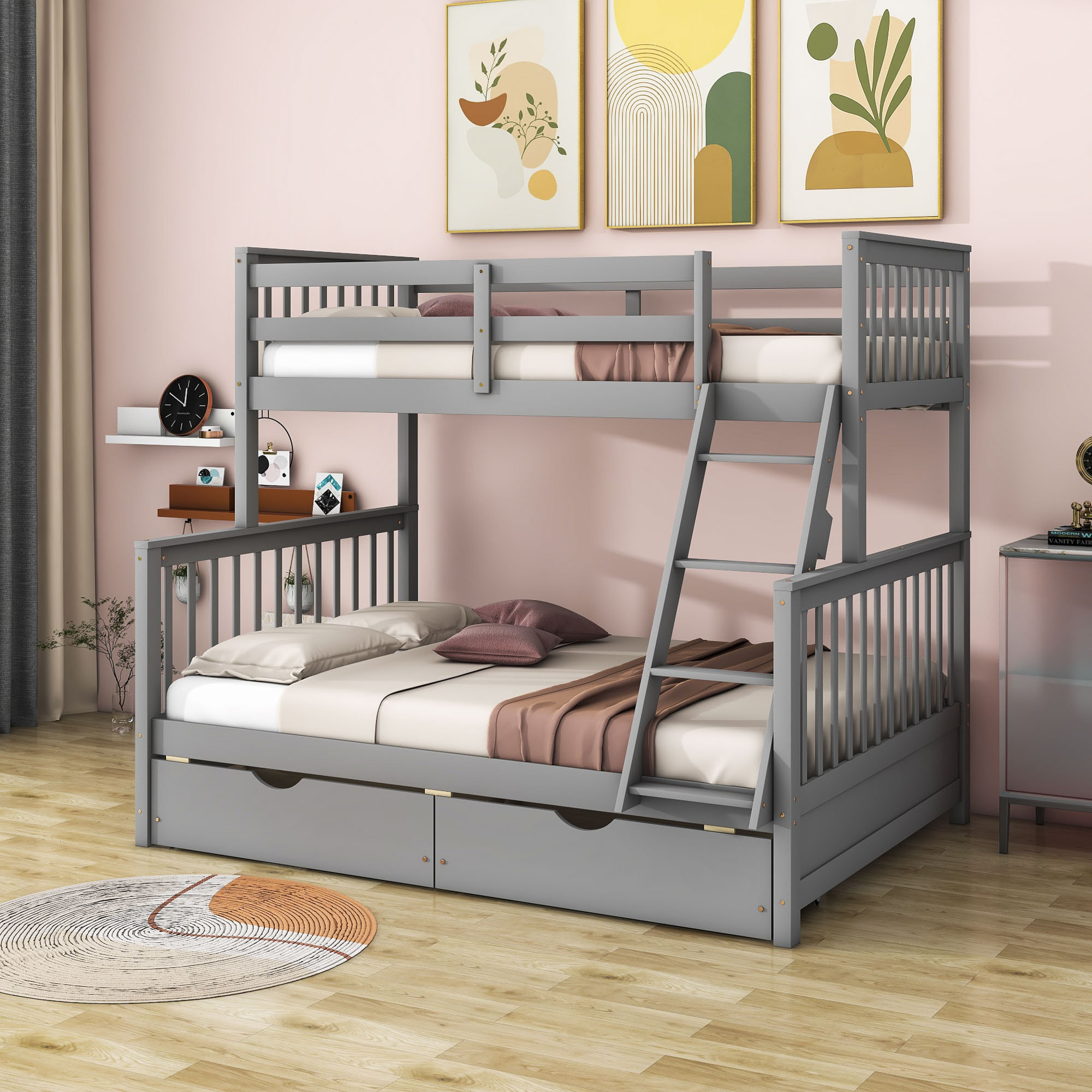 Harriet Bee Hallur Kids Twin Over Full Bunk Bed with Drawers | Wayfair