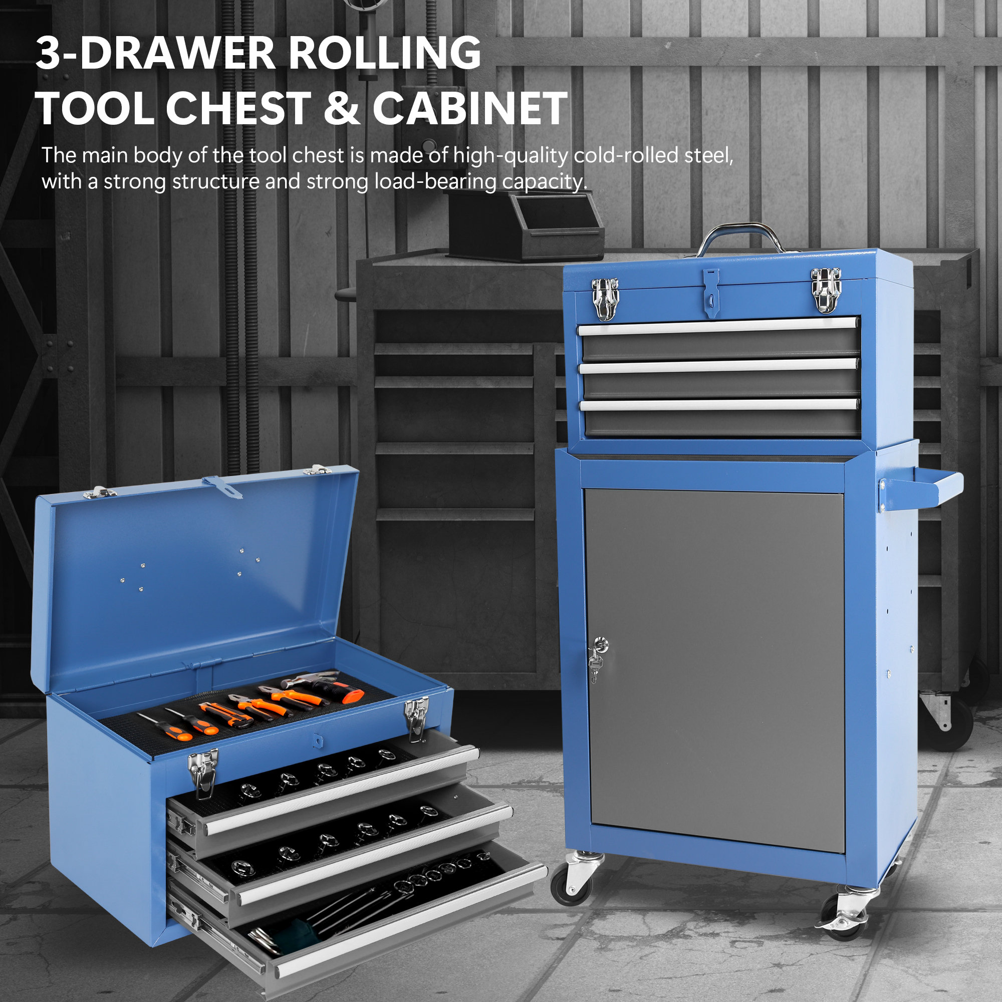 WFX Utility™ 18.1'' W 3 -Drawer Steel Job Site Storage with Wheels ...