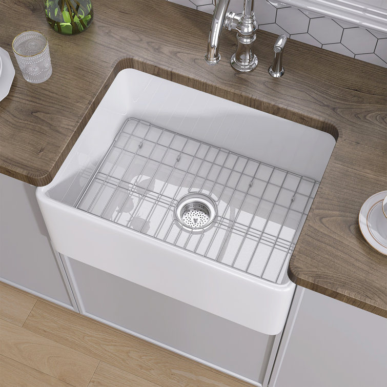ZEAFIVE 24 Inch Fireclay Farmhouse Kitchen Sink with Custom Bottom Grid ...