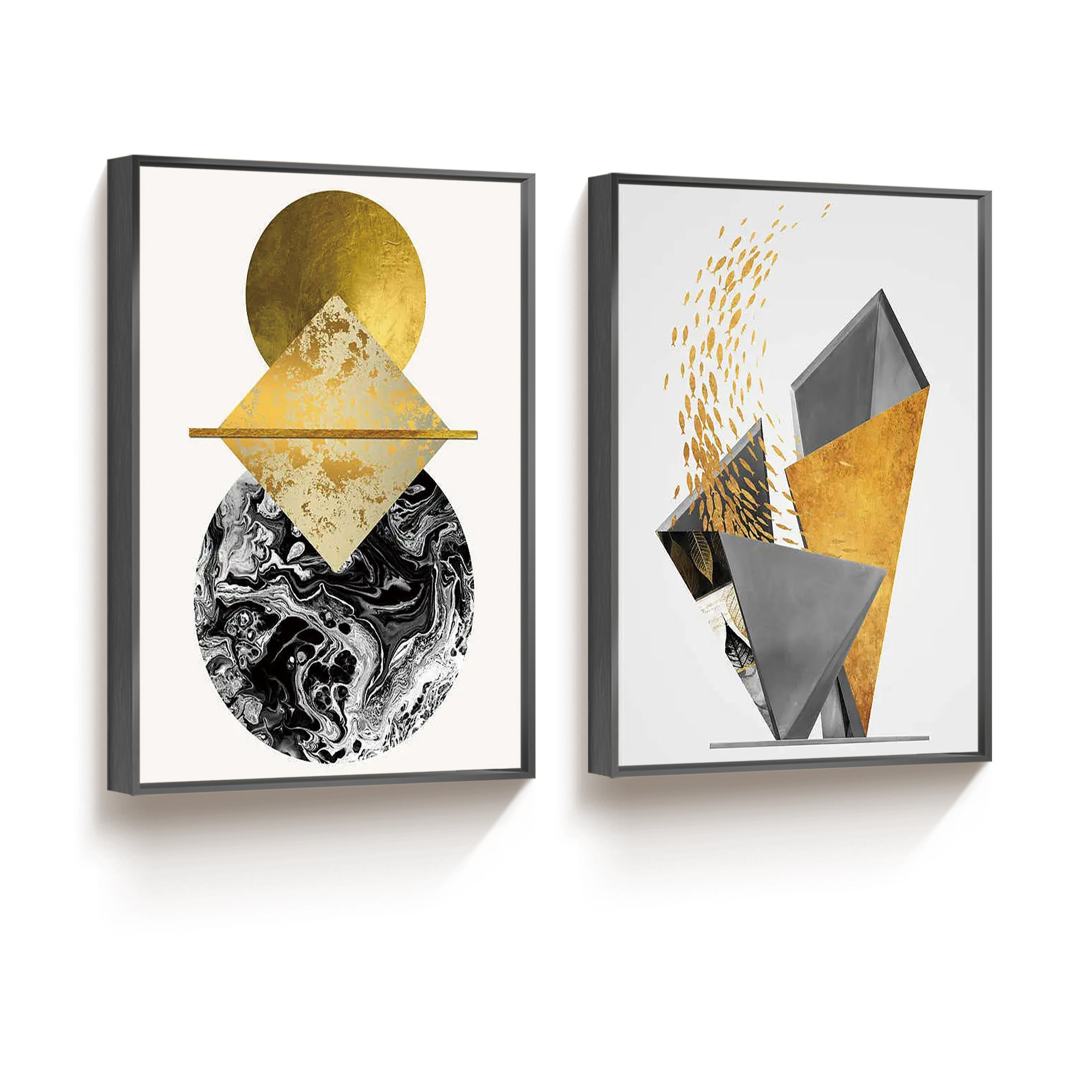 Mercer41 Luxury Aluminum Frame Canvas Art 2 Pieces Geometric Abstract ...