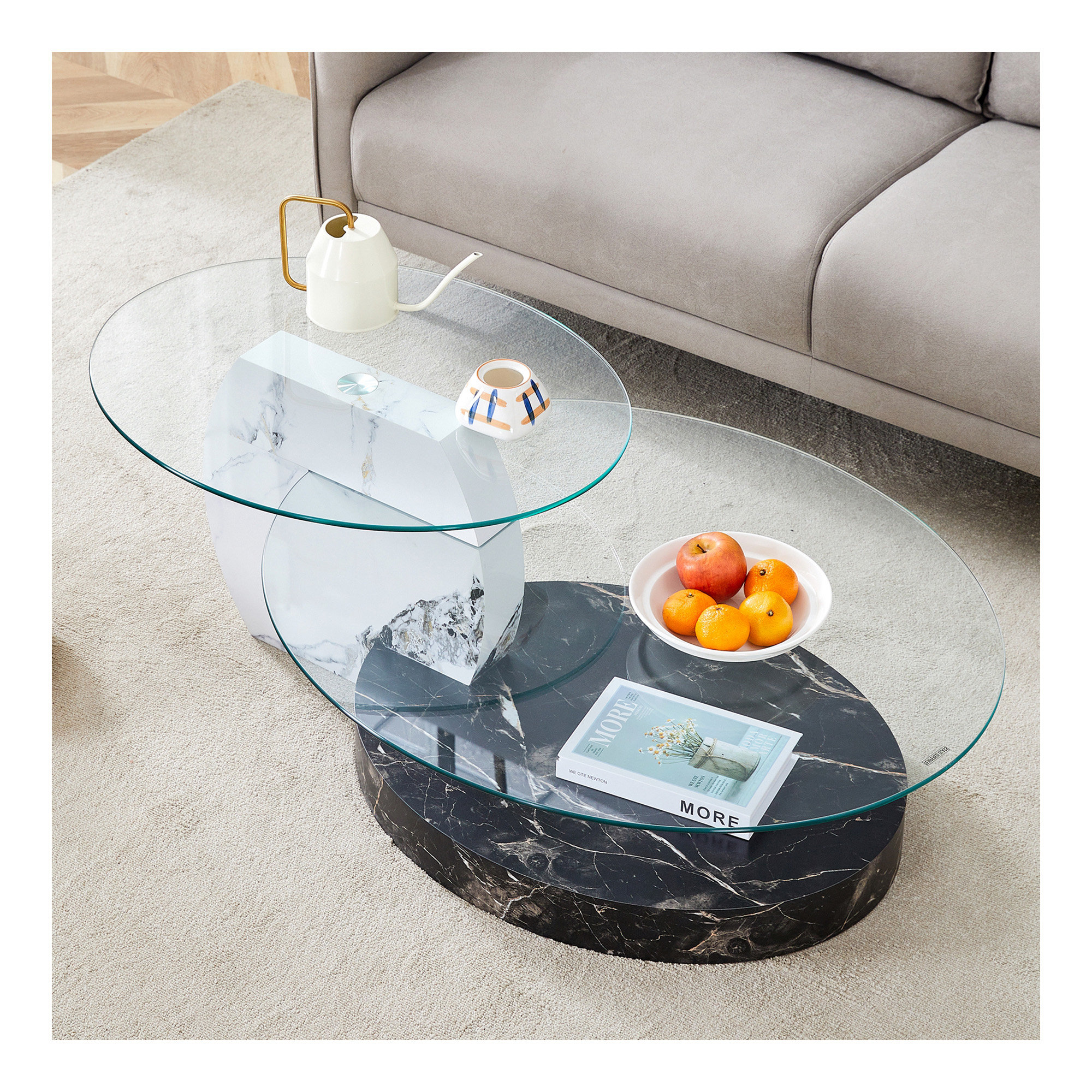 Ivy Bronx Contemporary Artistic Double Layer Coffee Table - White ...