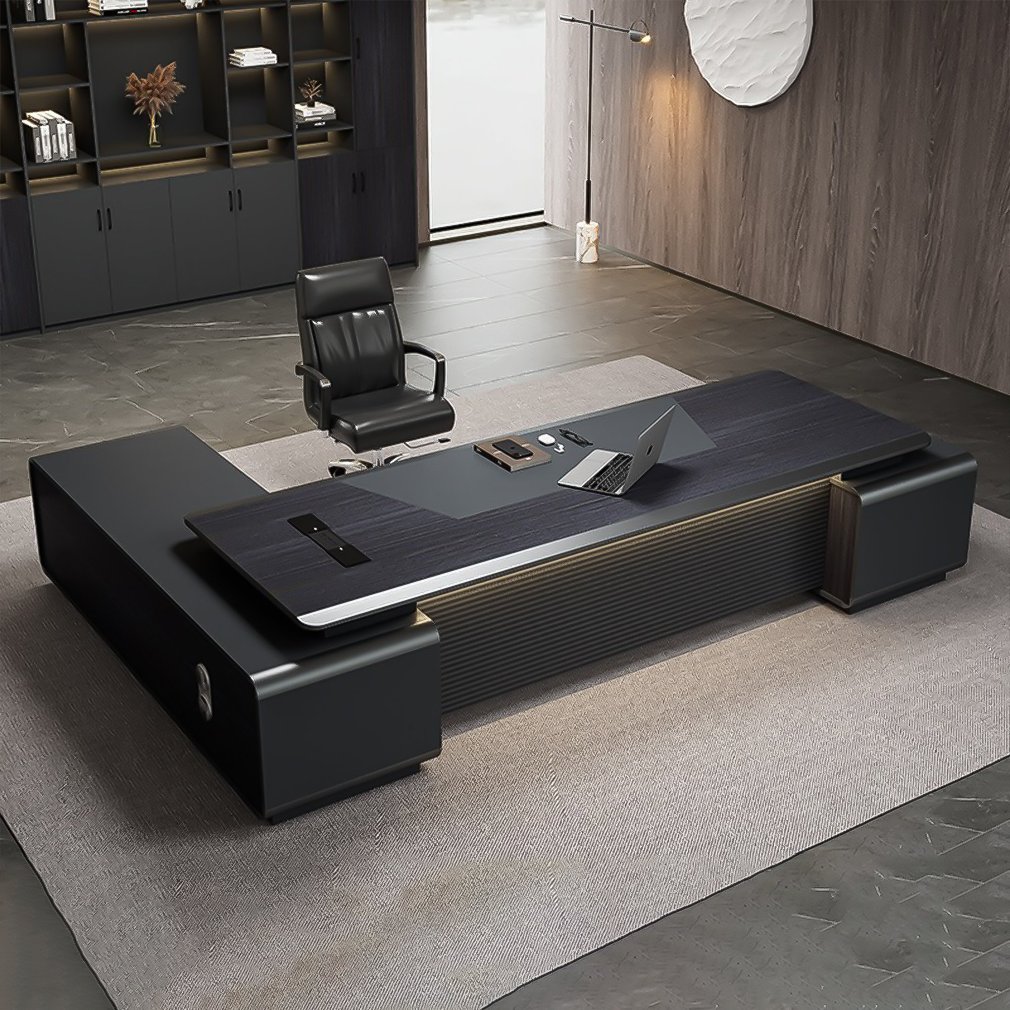 Orren Ellis L-shaped Modern Light Luxury Grey Executive Desk with Built ...