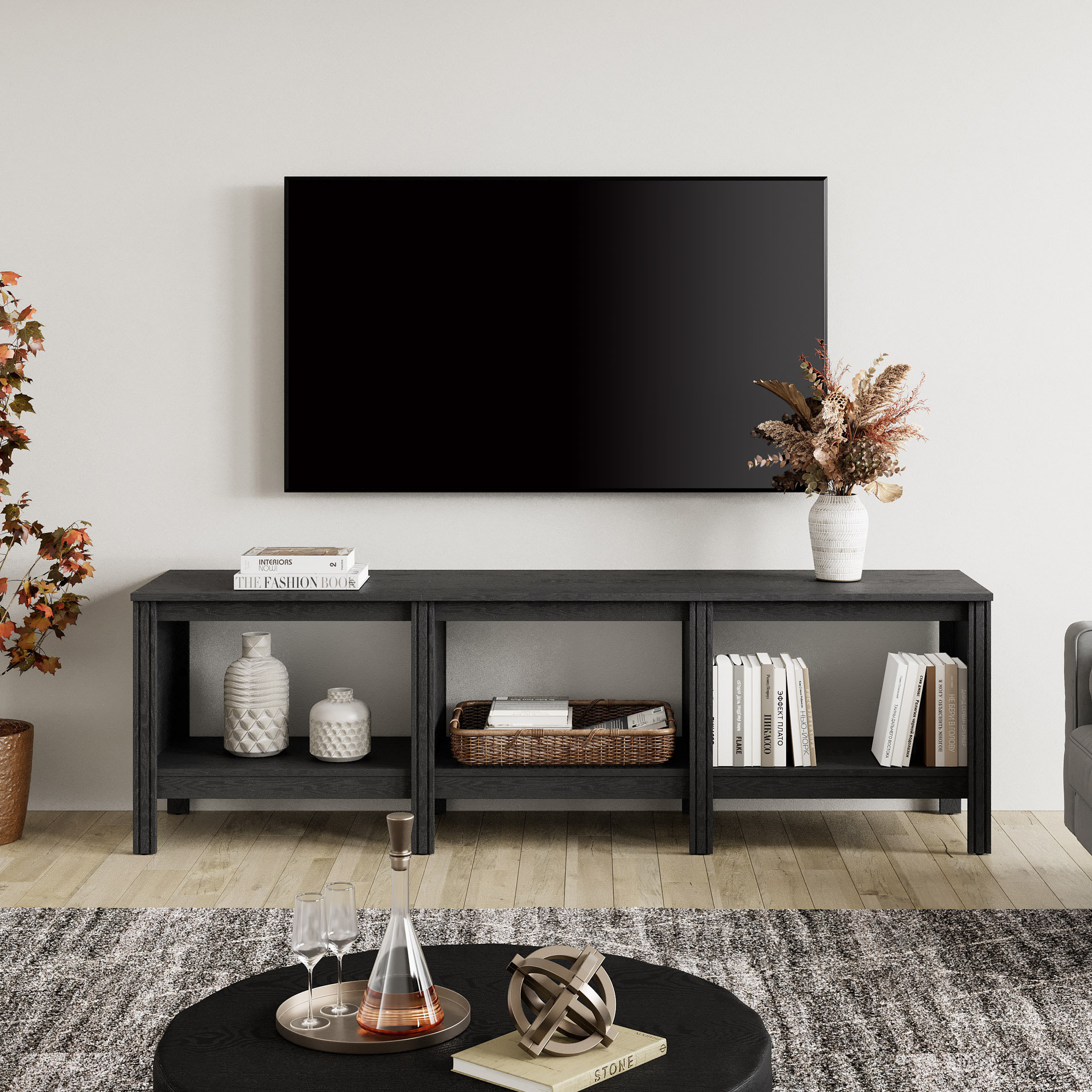 Lark Manor™ Ashae 3-In-1 Wood TV Stand For 75 Inch TV With 6 Storage ...