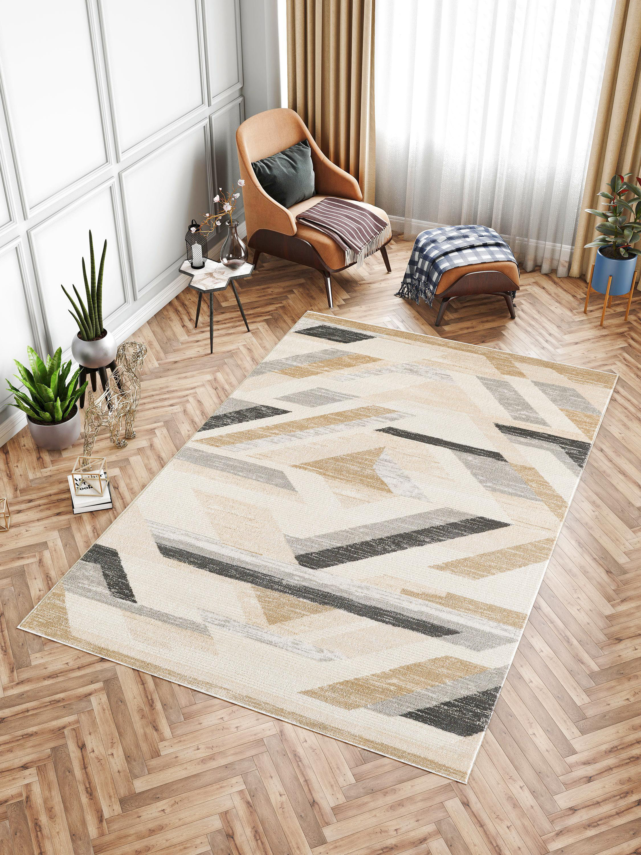 Ebern Designs Geometric Machine Woven Polypropylene Area Rug in Black ...