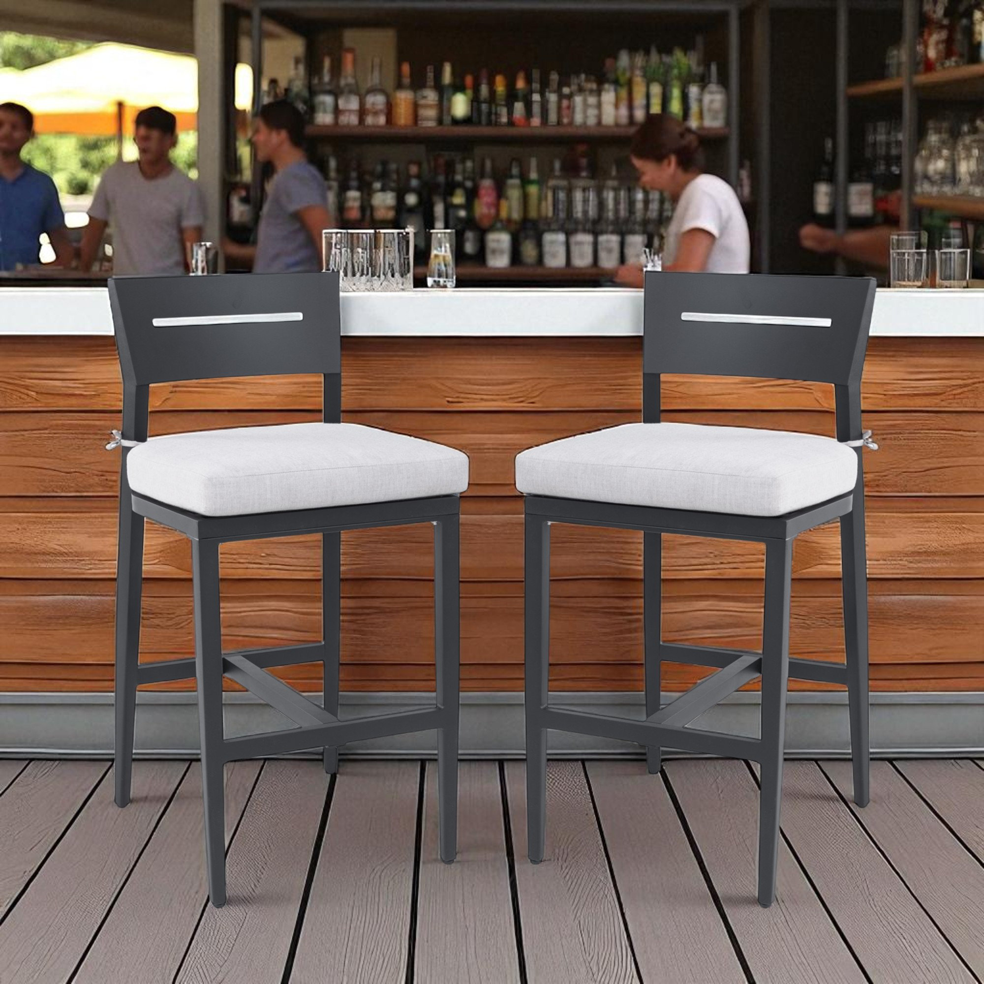 Latitude Run® High-End Aluminum Outdoor Patio Bar Stools with Sunbrella ...
