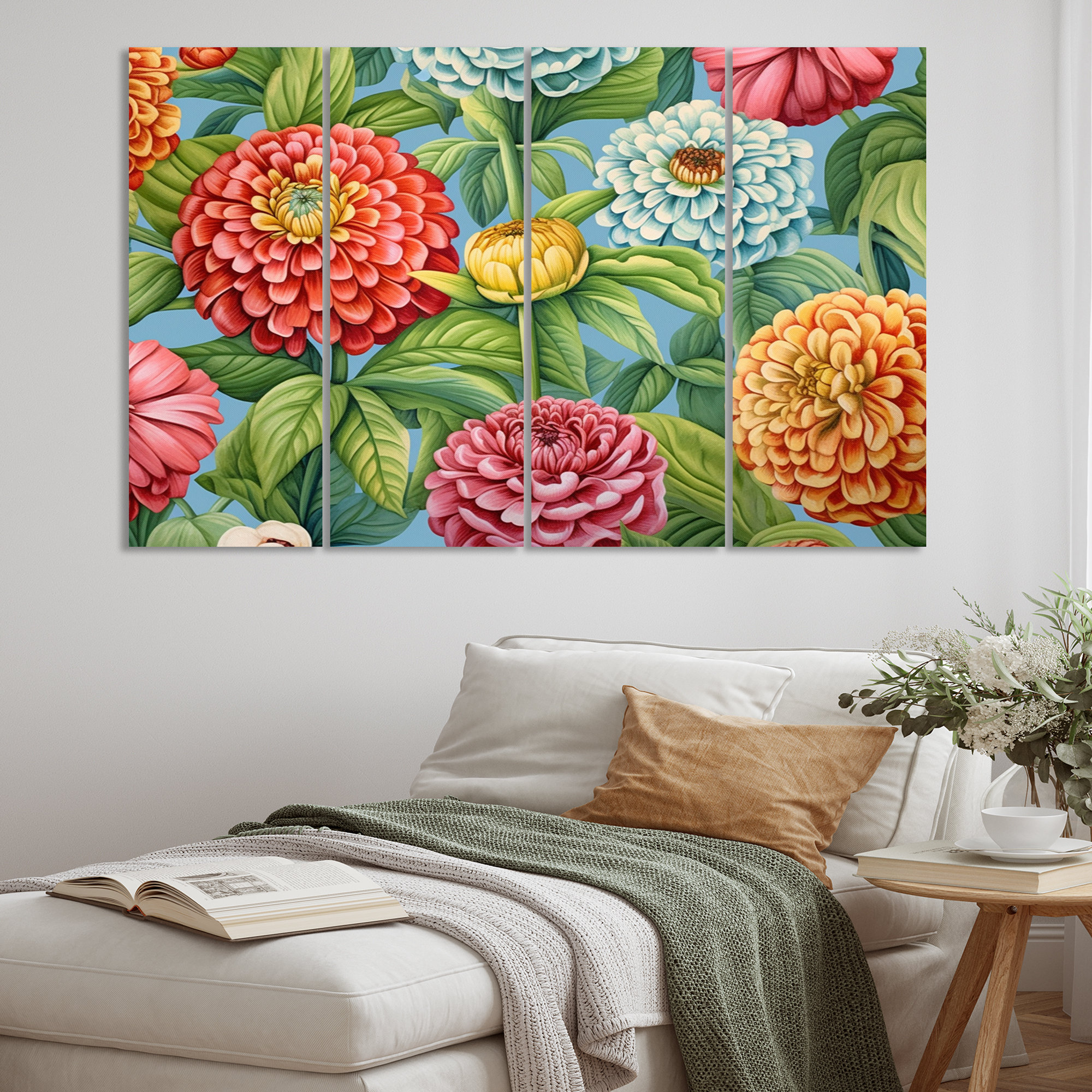 August Grove® Coral Green Beautiful Florals - Zinnias Metal Wall Decor ...