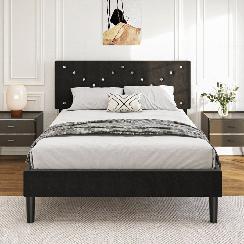 Harriet Bee Upholstered Platform Bed with No Box Spring Needed and ...