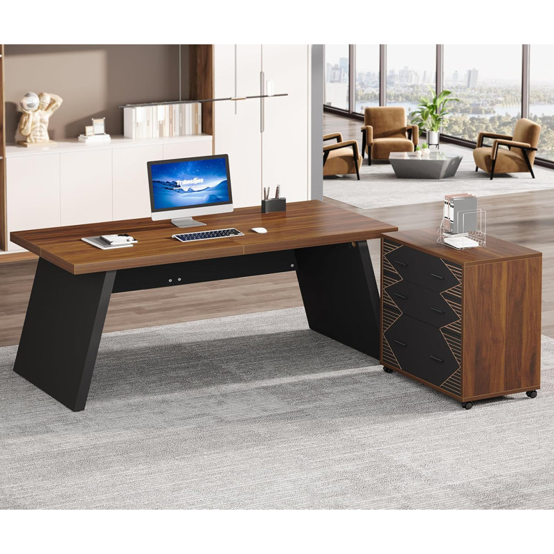 Latitude Run® 62'' L-shape Executive Desk With File Cabinet | Wayfair