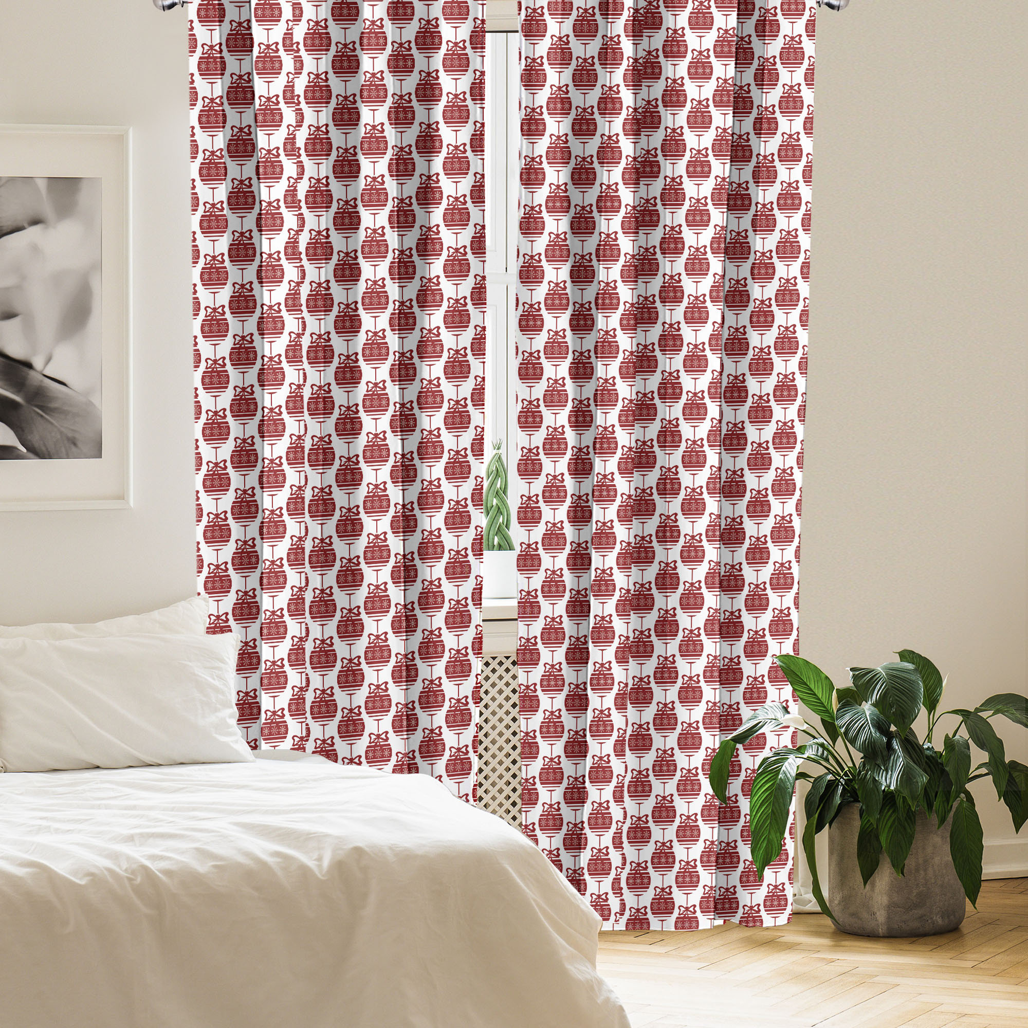 Latitude Run® Geometric 4-Panel Curtains, Ornamental Christmas Ruby ...