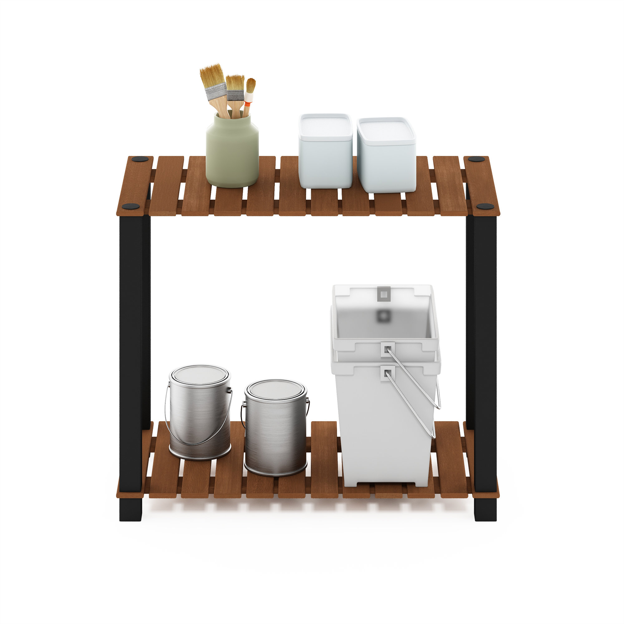 17 Stories Pangkor 2 Tier Rectangle Plant Wood Stand with Square Poles ...