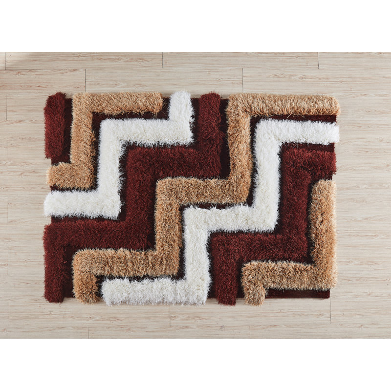 Latitude Run® Barrelville Geometric Handmade Shag Red/Brown Area Rug ...
