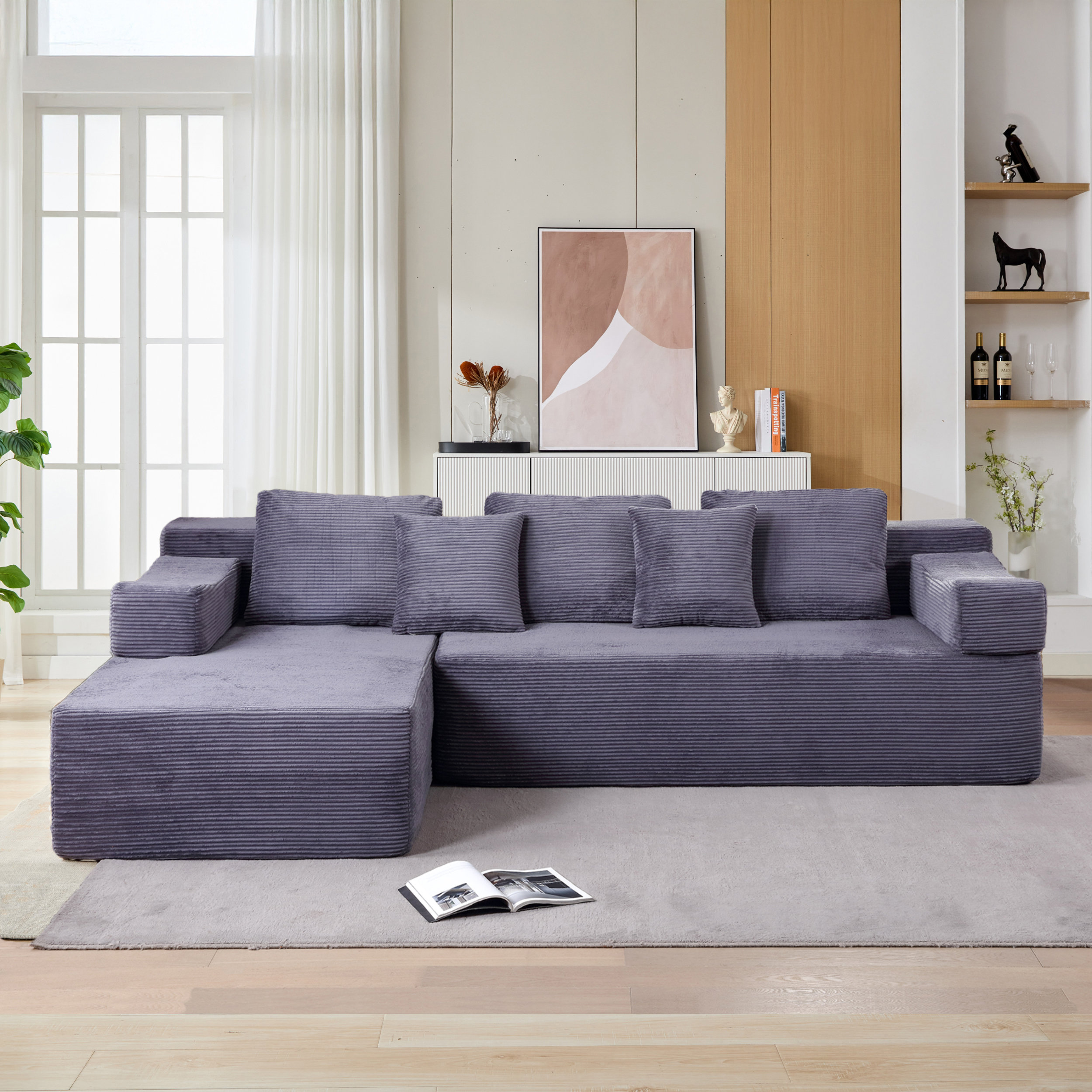 Mercer41 104.5" Reversible Modular Corduroy Sectional Sofa, Fully ...