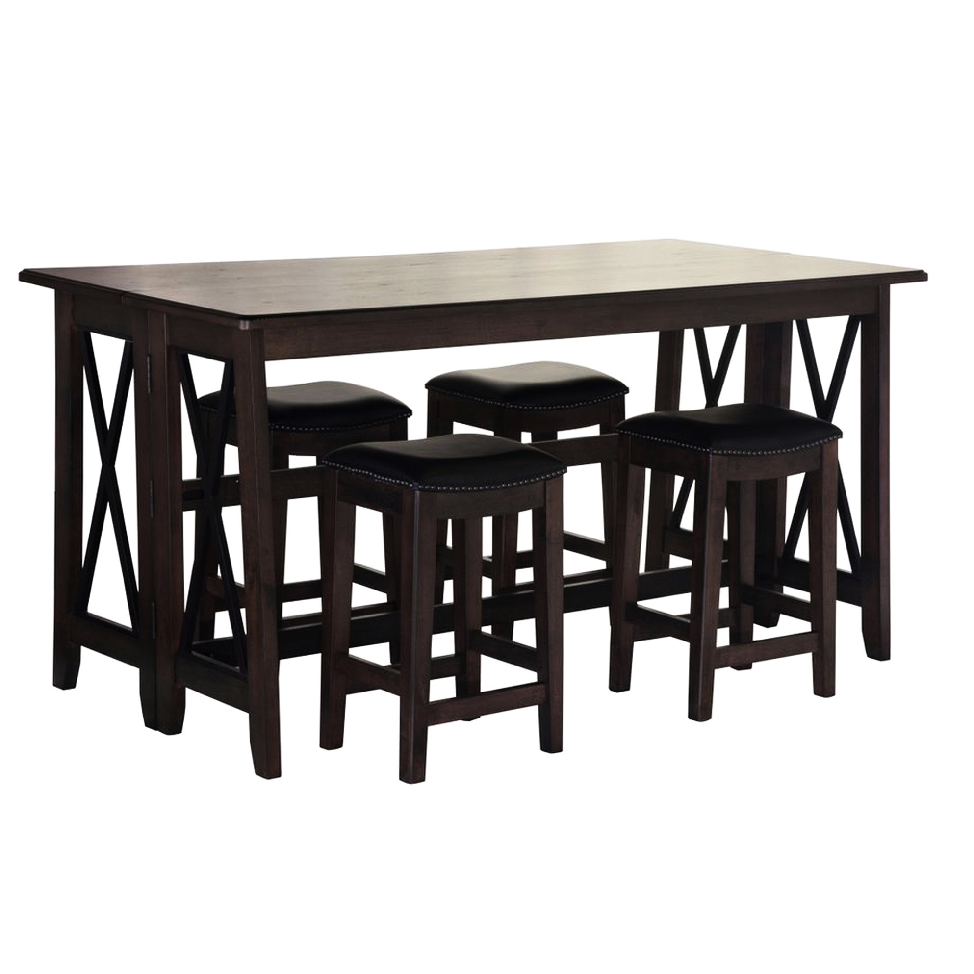 Ophelia & Co. Dark Brown Finish Drop Leaf Table And 4 Stools, Space ...