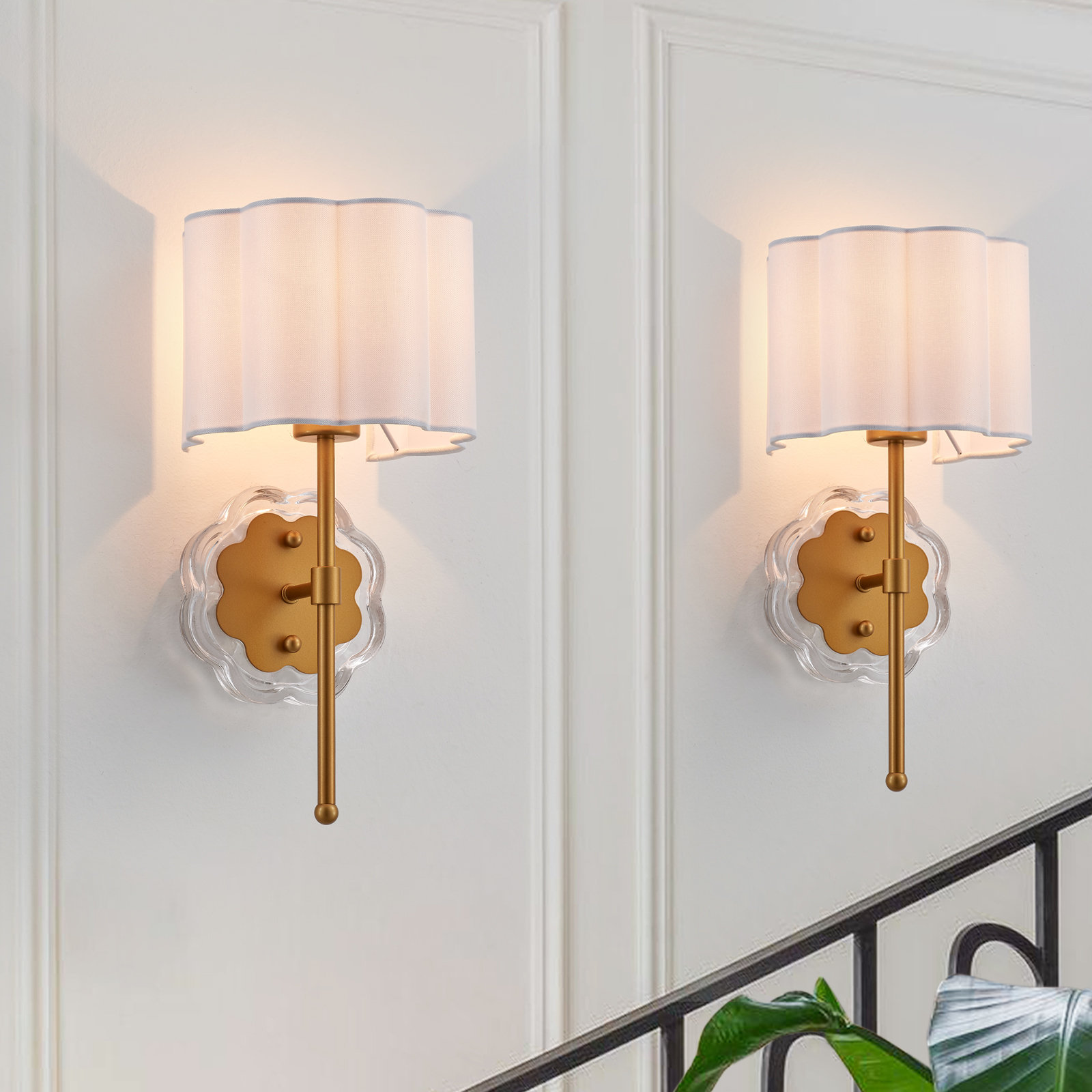 Mercer41 Modern Armed Wall Sconces With White Fabric Shade - Wayfair Canada