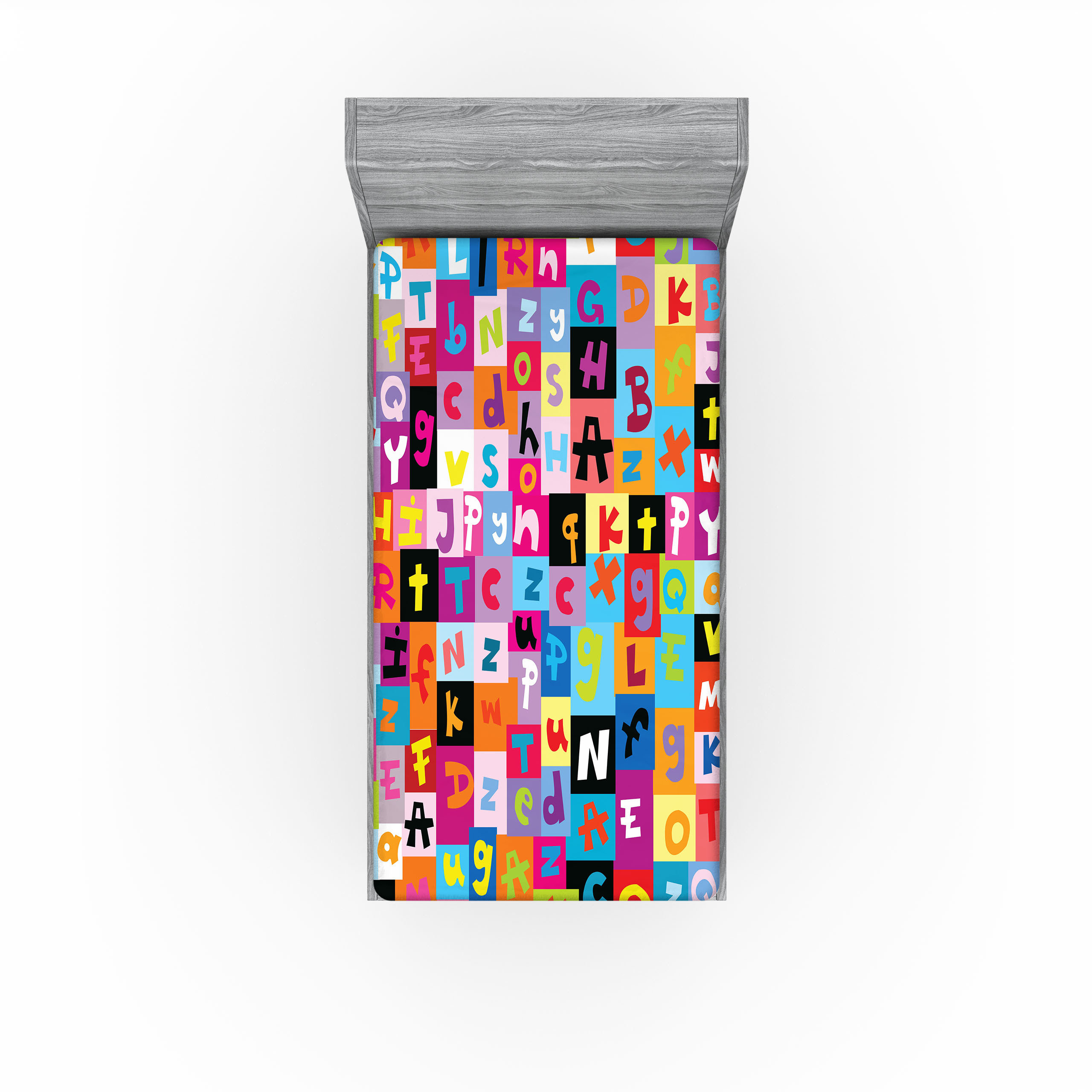 Ambesonne Cartoon Fitted Sheet 2-Pack Colored Alphabet Game Multicolor ...