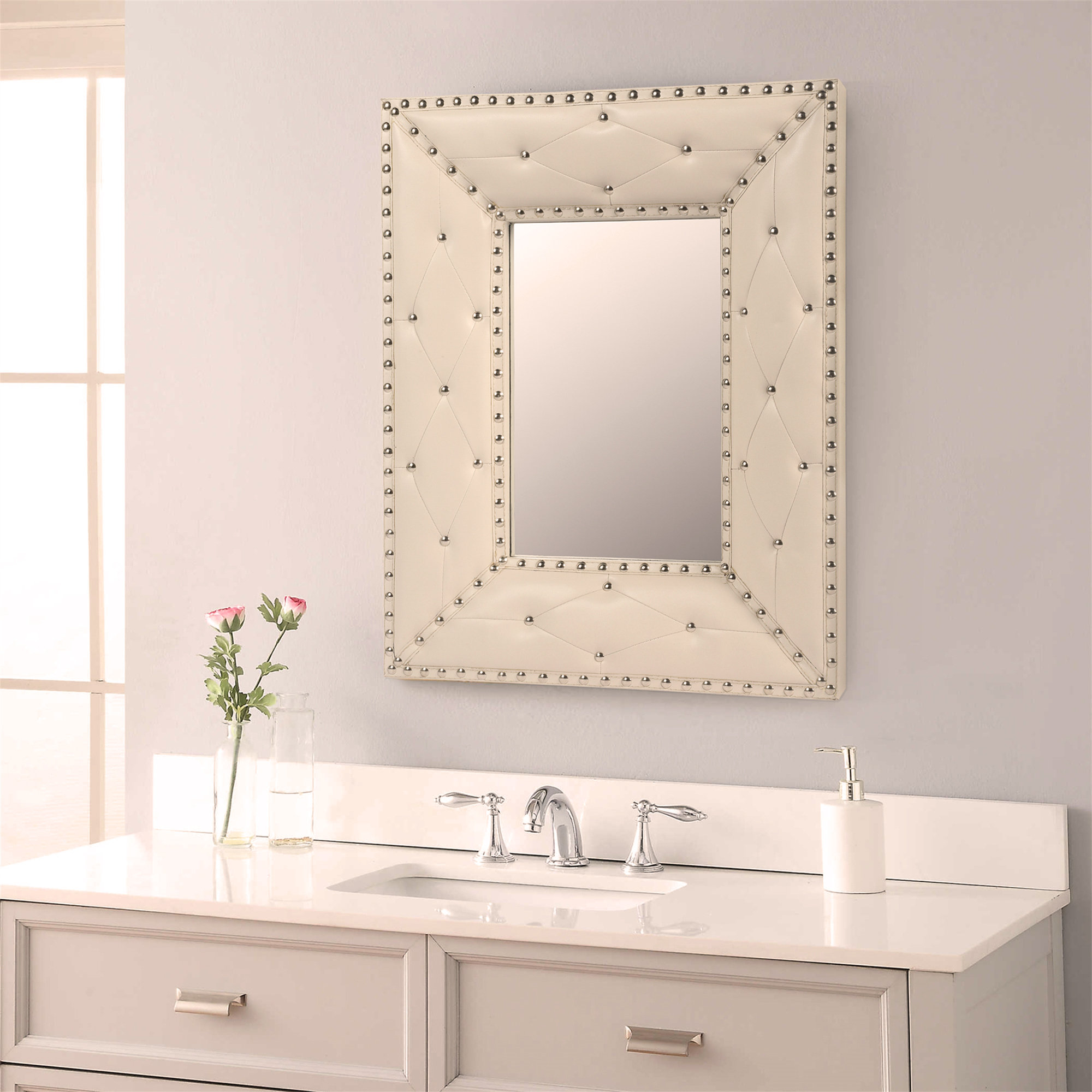 Lark Manor™ WHITE Rectangle Decorative Wall Hanging Mirror,Rivet ...