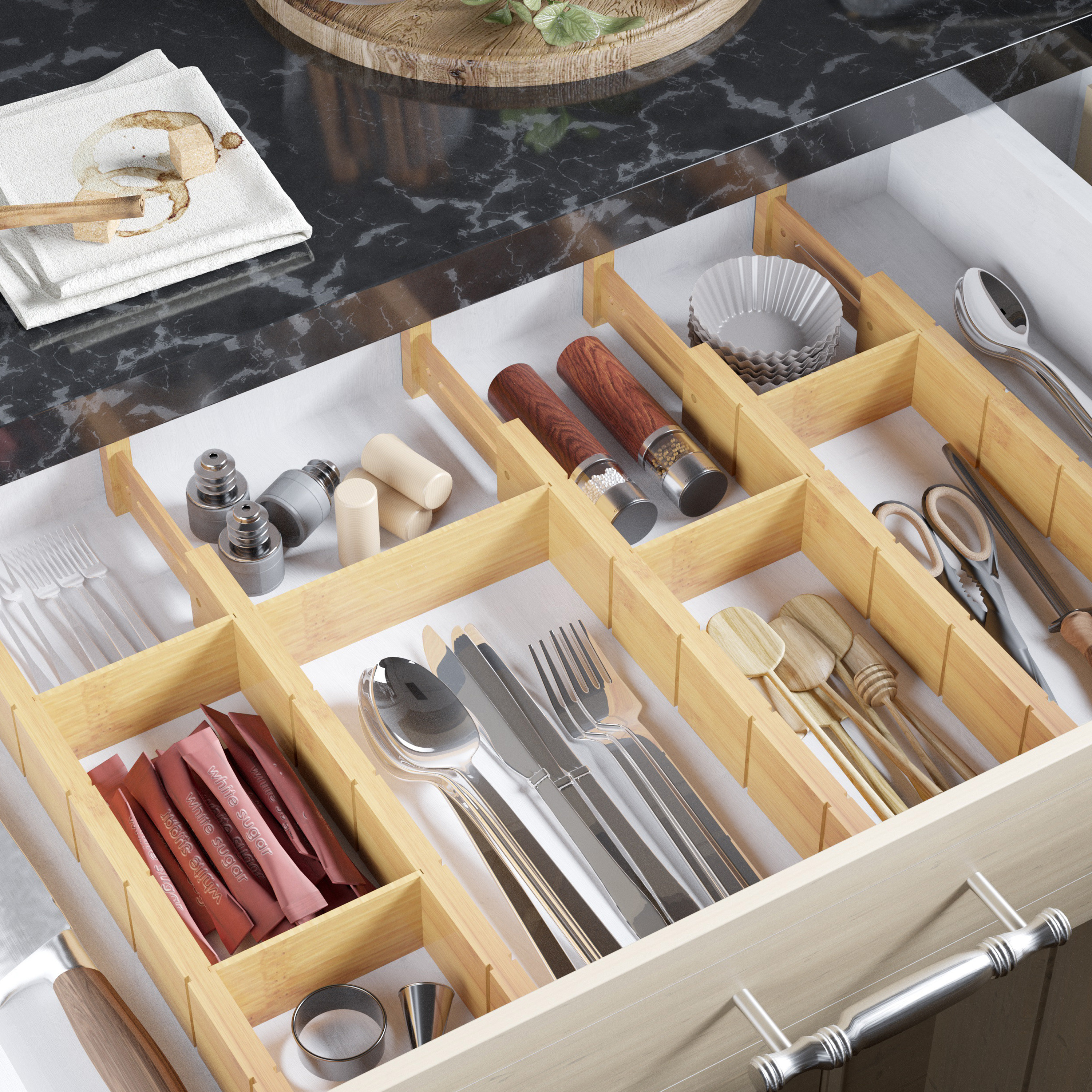 SpaceAid Bamboo Drawer Dividers with Labels and Inserts, Adjustable ...