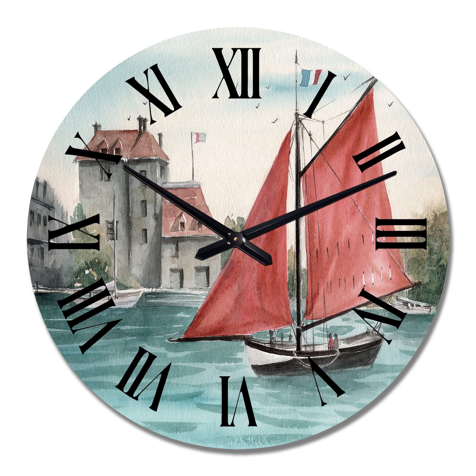 East Urban Home Landscape of City Embankment with A Sailboat - Nautical ...