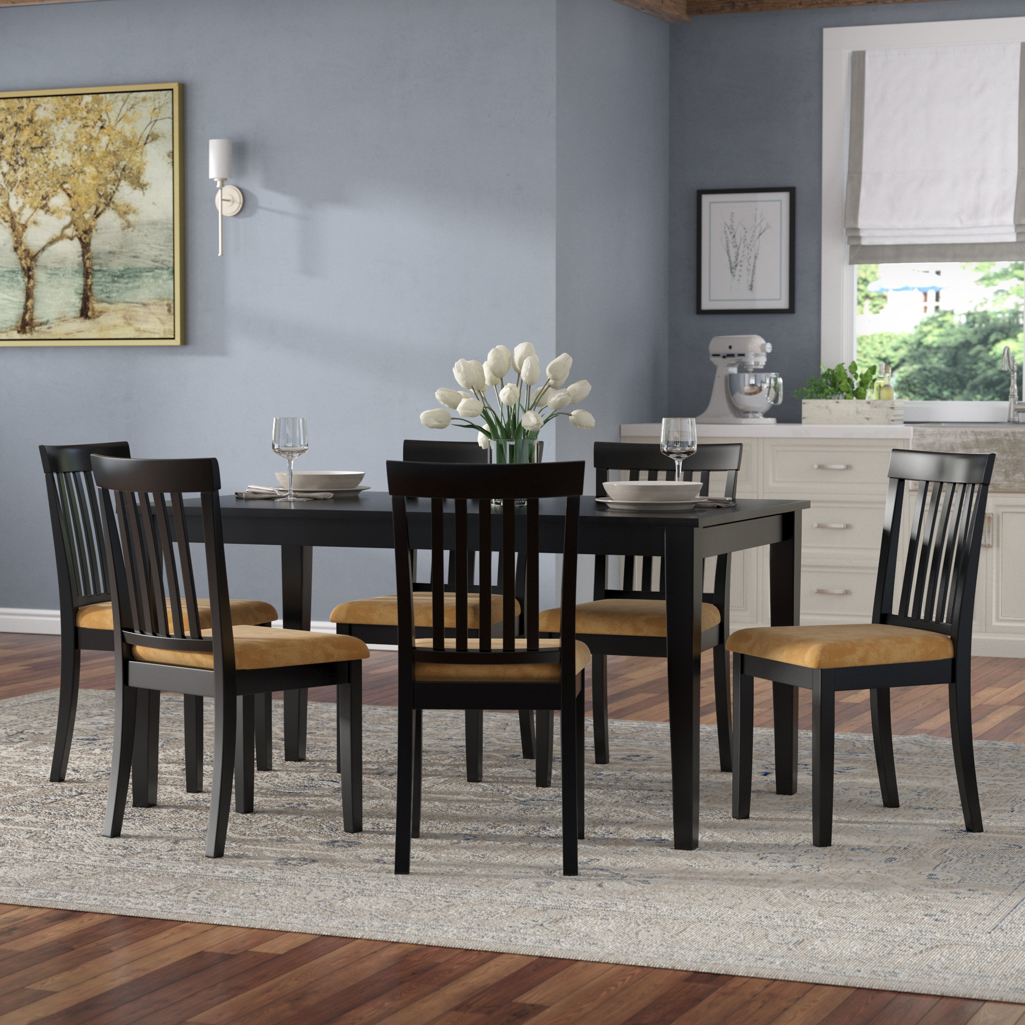 Lark Manor Alexa-Mae 7 - Piece Solid Wood Top Dining Set & Reviews ...