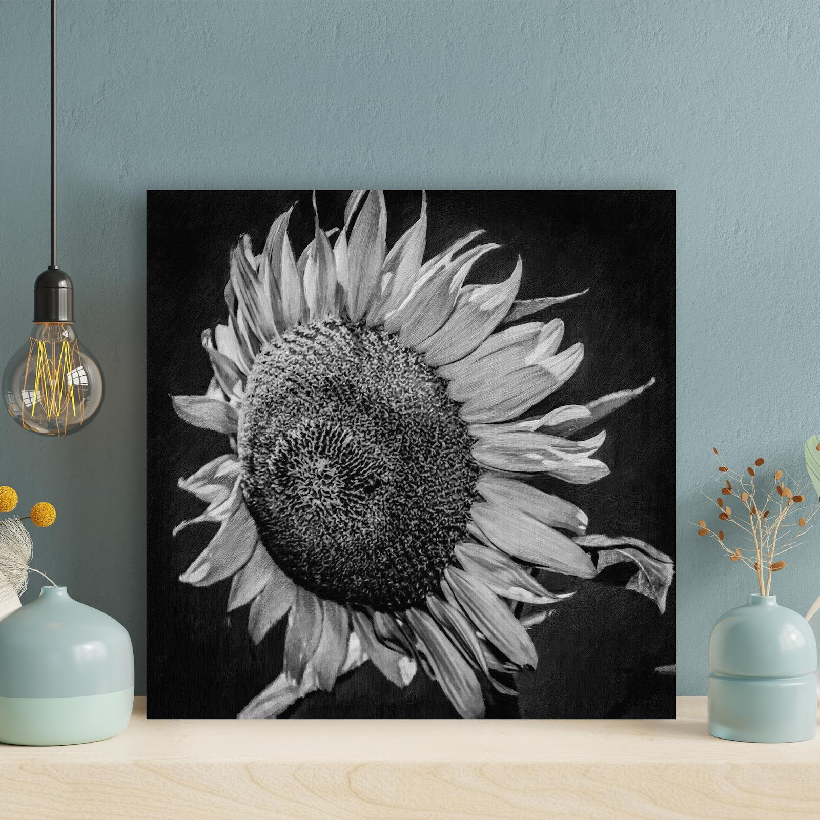Gracie Oaks Sunflower In Grayscale Photography - 1 Piece Rectangle ...
