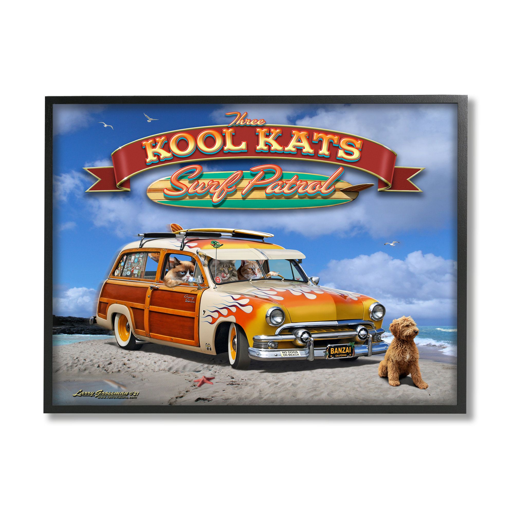 Stupell Industries Az-032-Framed Kool Kats Beach On Canvas by Larry ...