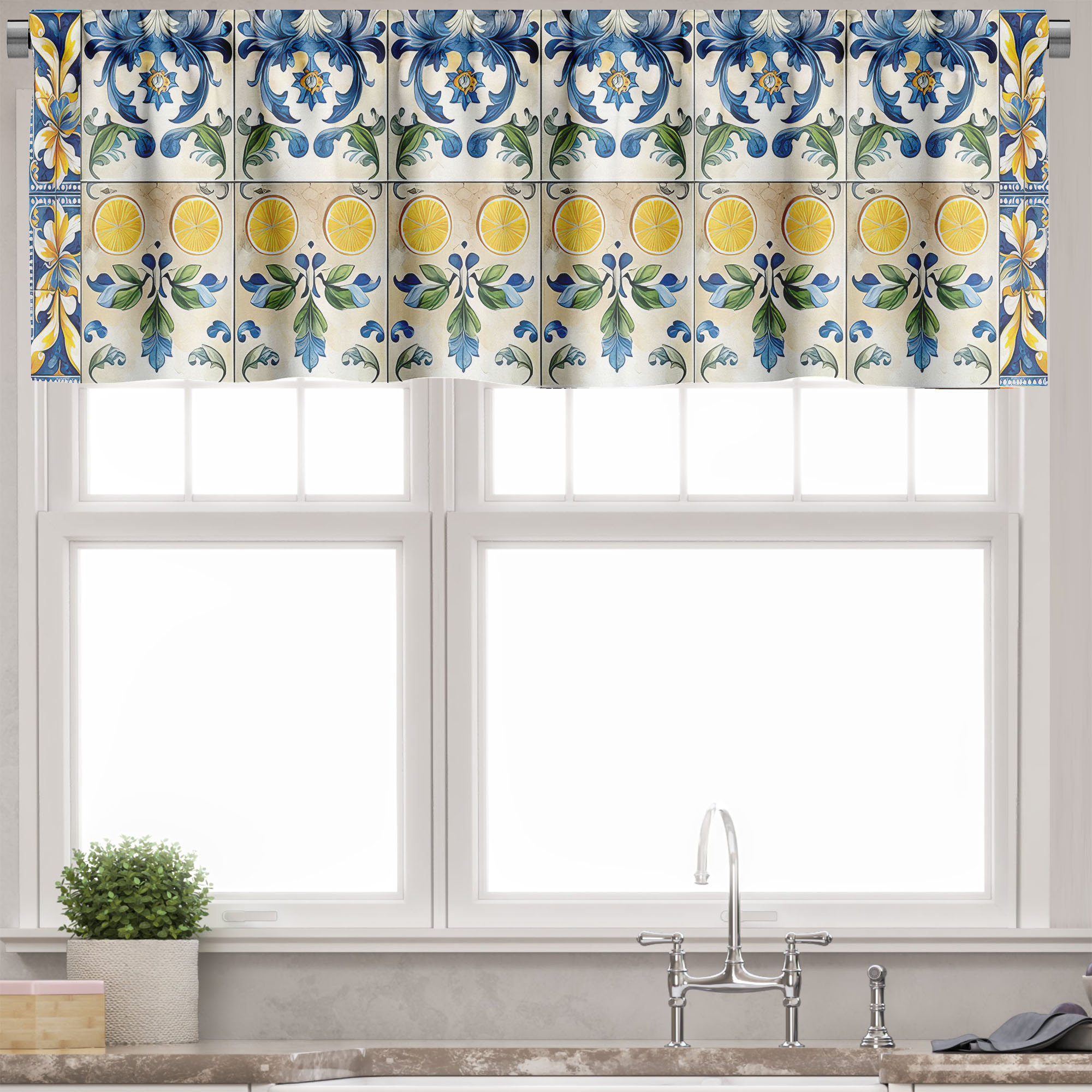 Ambesonne Mediterranean Window Valance Art Curlicue Leaves 42"x18" Sea ...