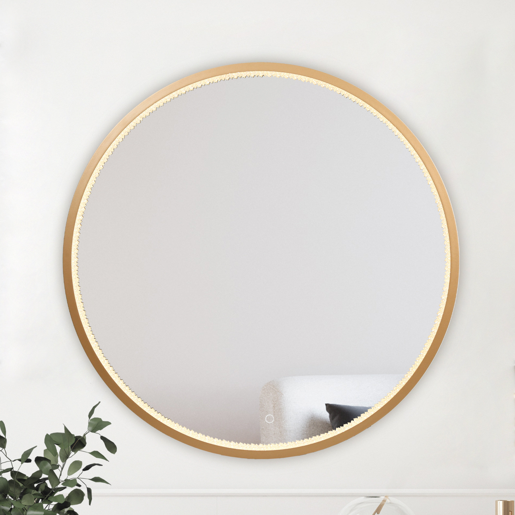 LNC Home 34’’ W Led Round Glam Flat Wall Mirror | Wayfair