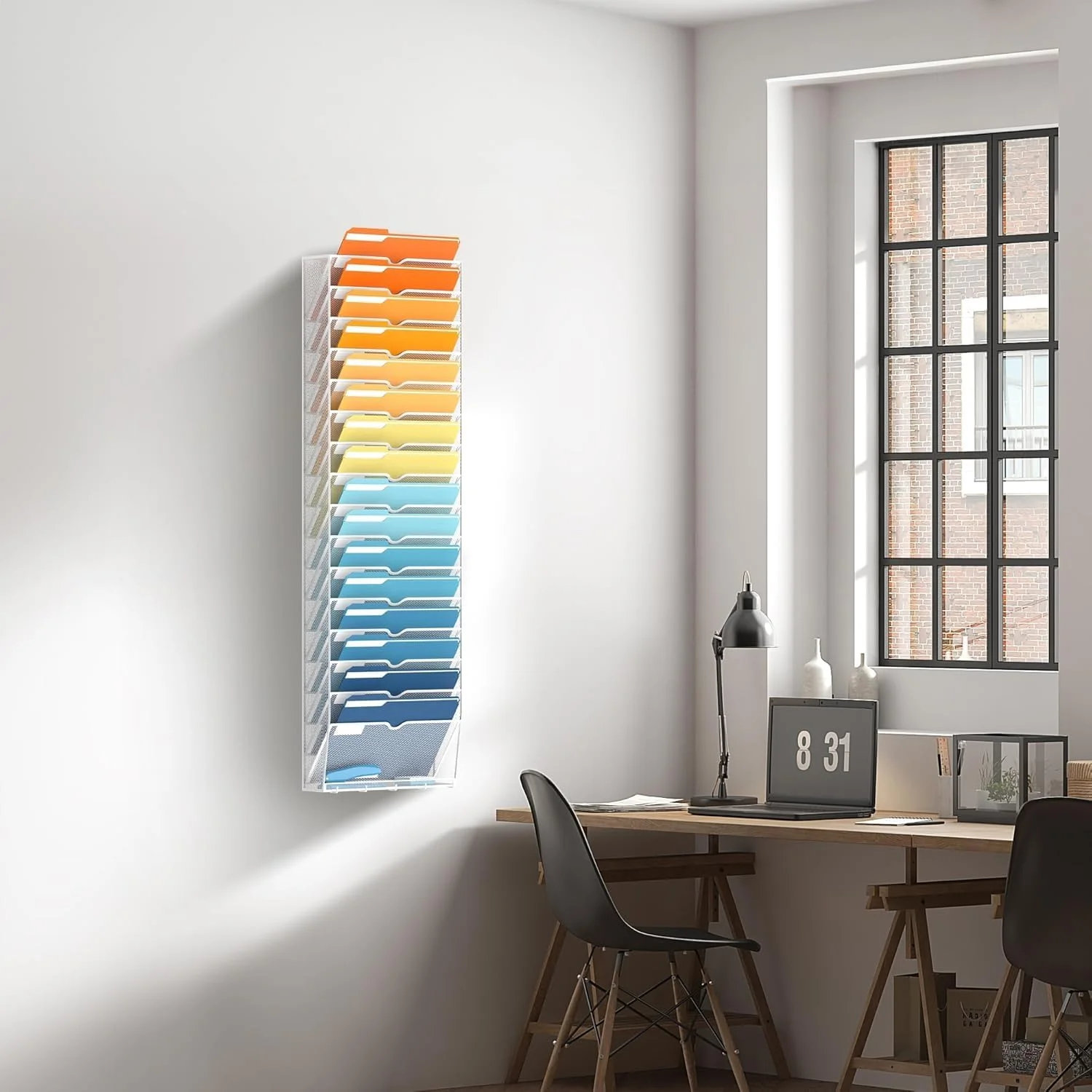 cottageschic 17-Tier Wall Mounted File Folder Rack With Hooks, Mesh ...