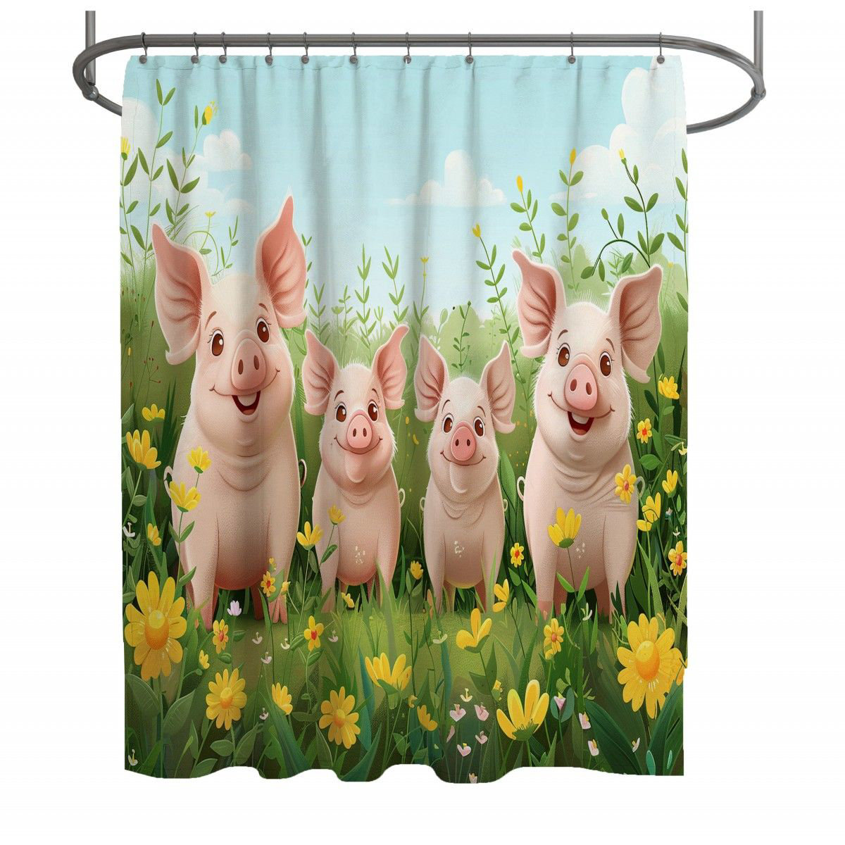VisionDecor 12124_Smiling pigs Shower Curtain - Animal Bathroom Decor ...