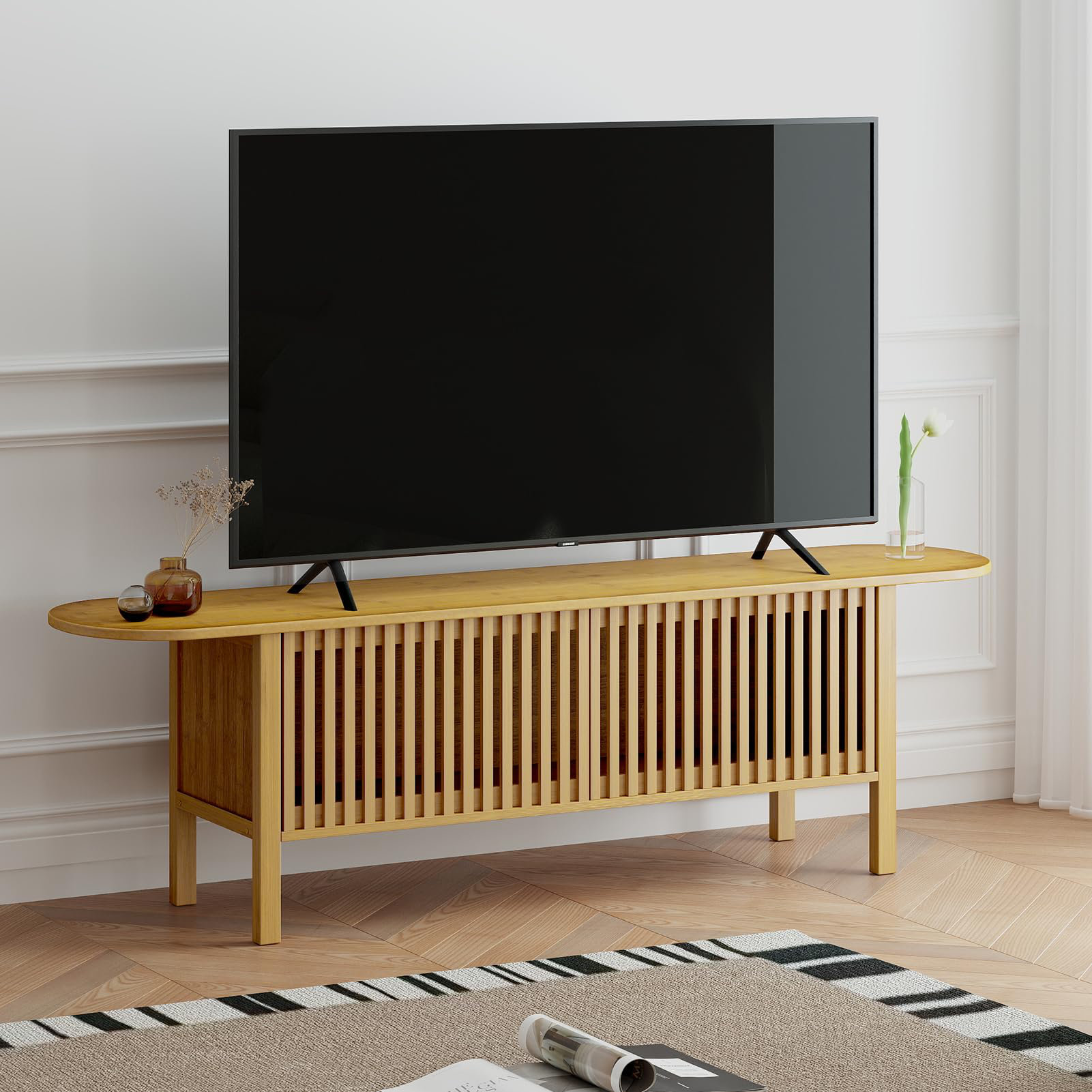 Latitude Run® Bamboo TV Stand With Storage For Tvs Up To 65", Modern ...