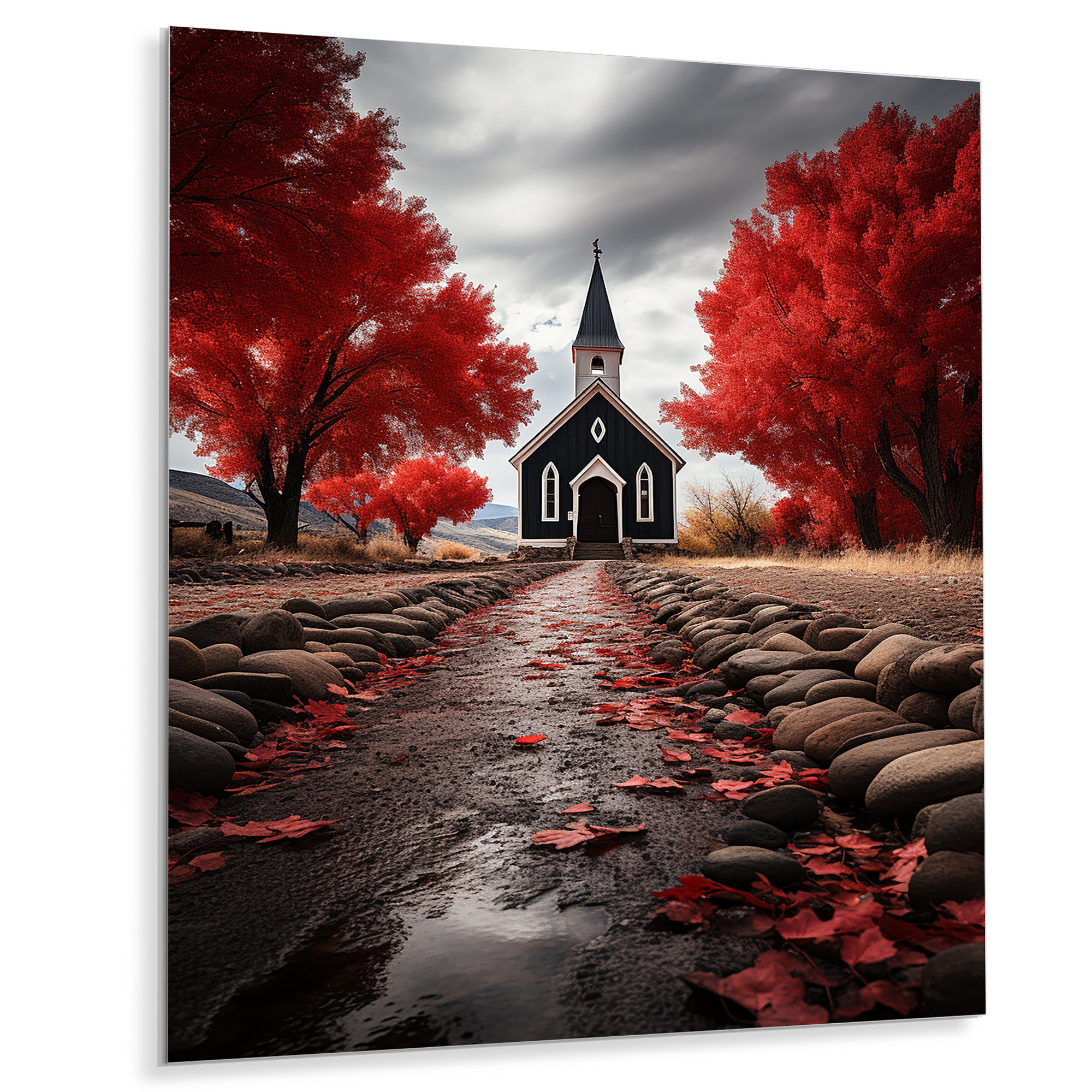 Latitude Run® Red Church Sanctuary In Solitude - Spiritual Metal Wall ...