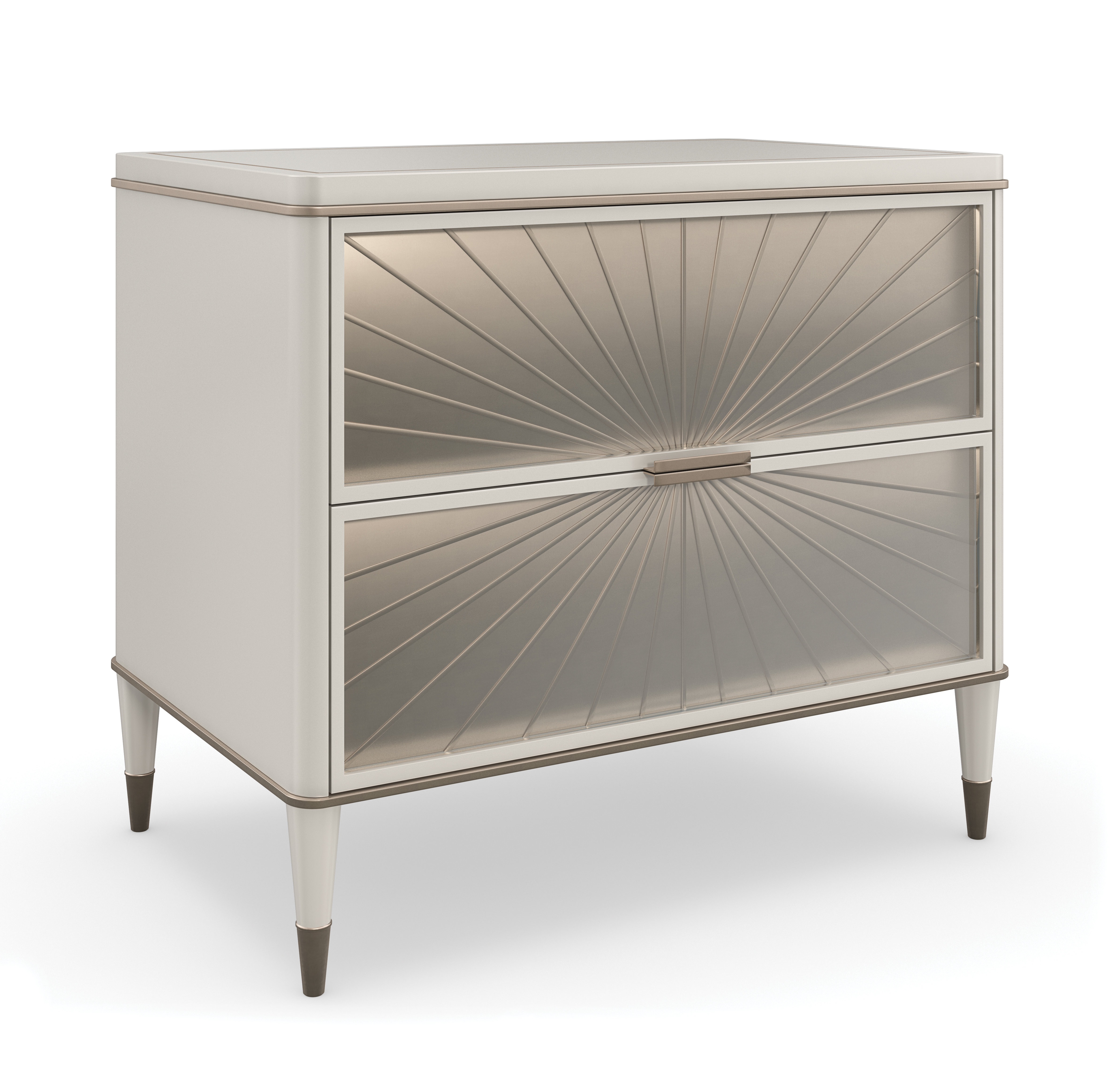 Caracole Compositions Valentina 2 - Drawer Solid Wood Nightstand in Matte Pearl/Golden Shimmer ...