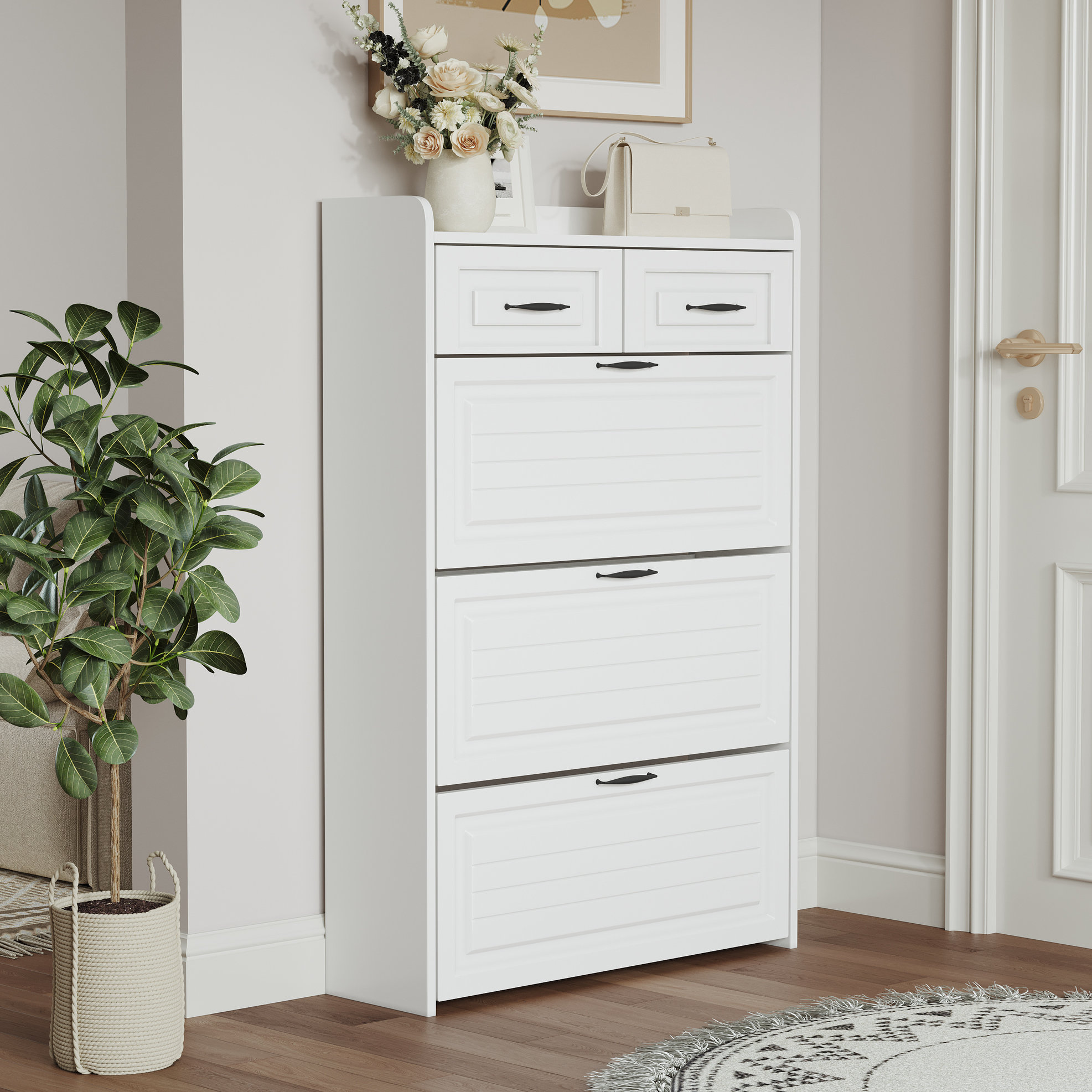 Ophelia & Co. 1250 White Shoe Cabinet With 3 Doors And 2 Drawers ...