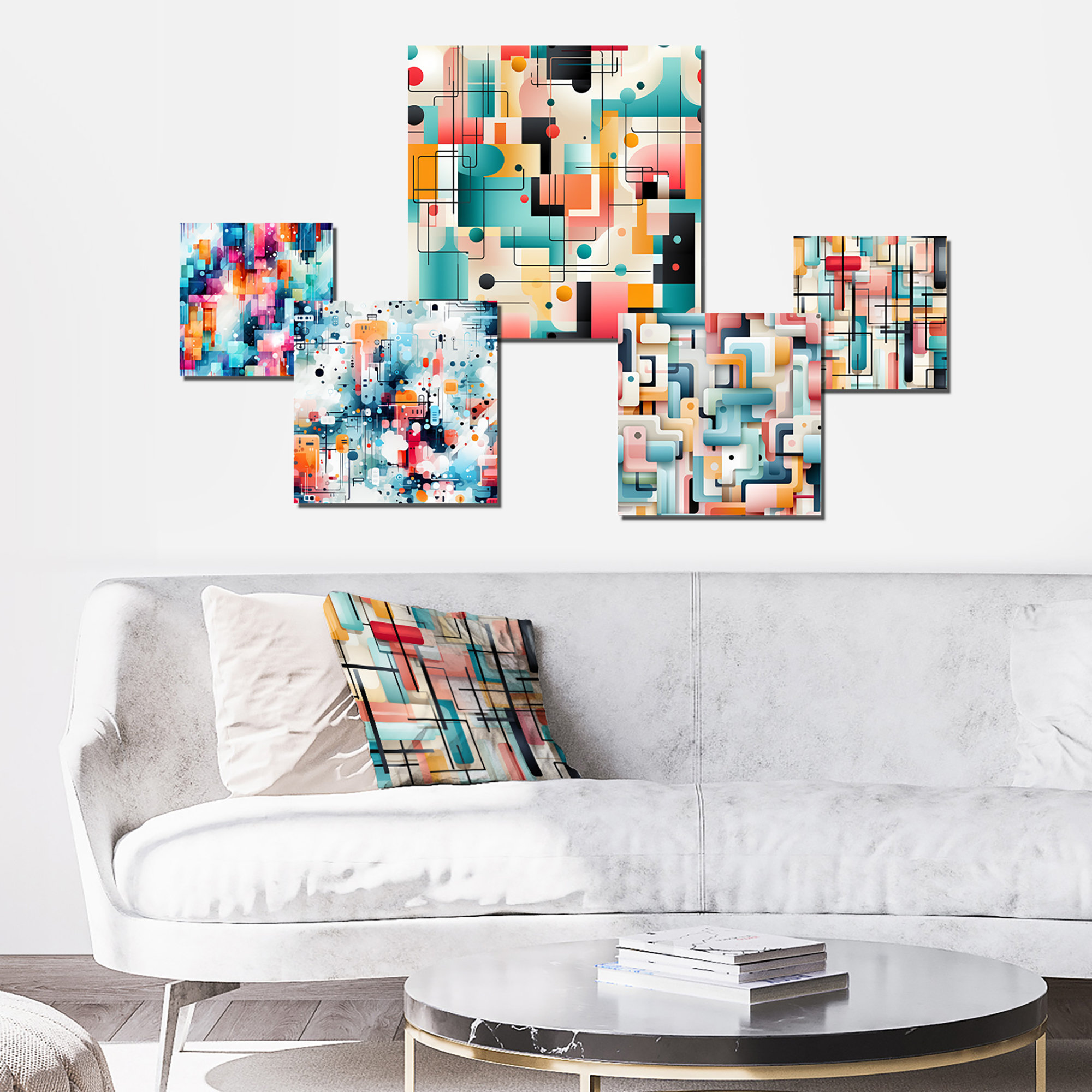 Design Art Blue And Pink Abstract Pixel Expression - Geometric Wall Art ...