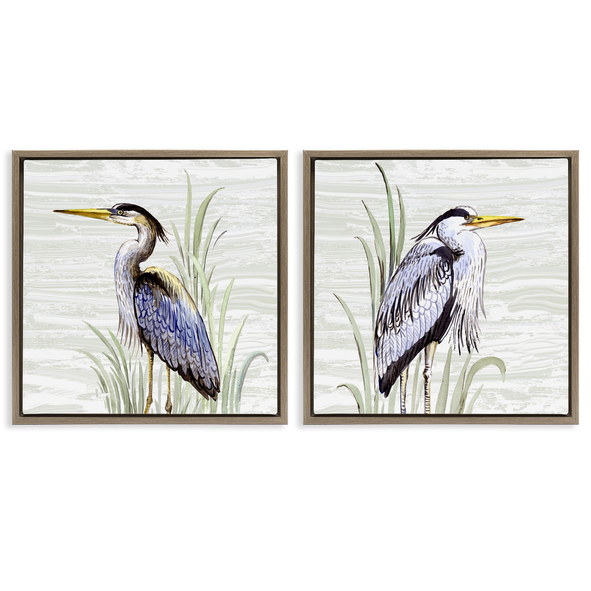 Beachcrest Home™ Coastal Birds on Birch 2 PC Gold Framed Floater Canvas ...