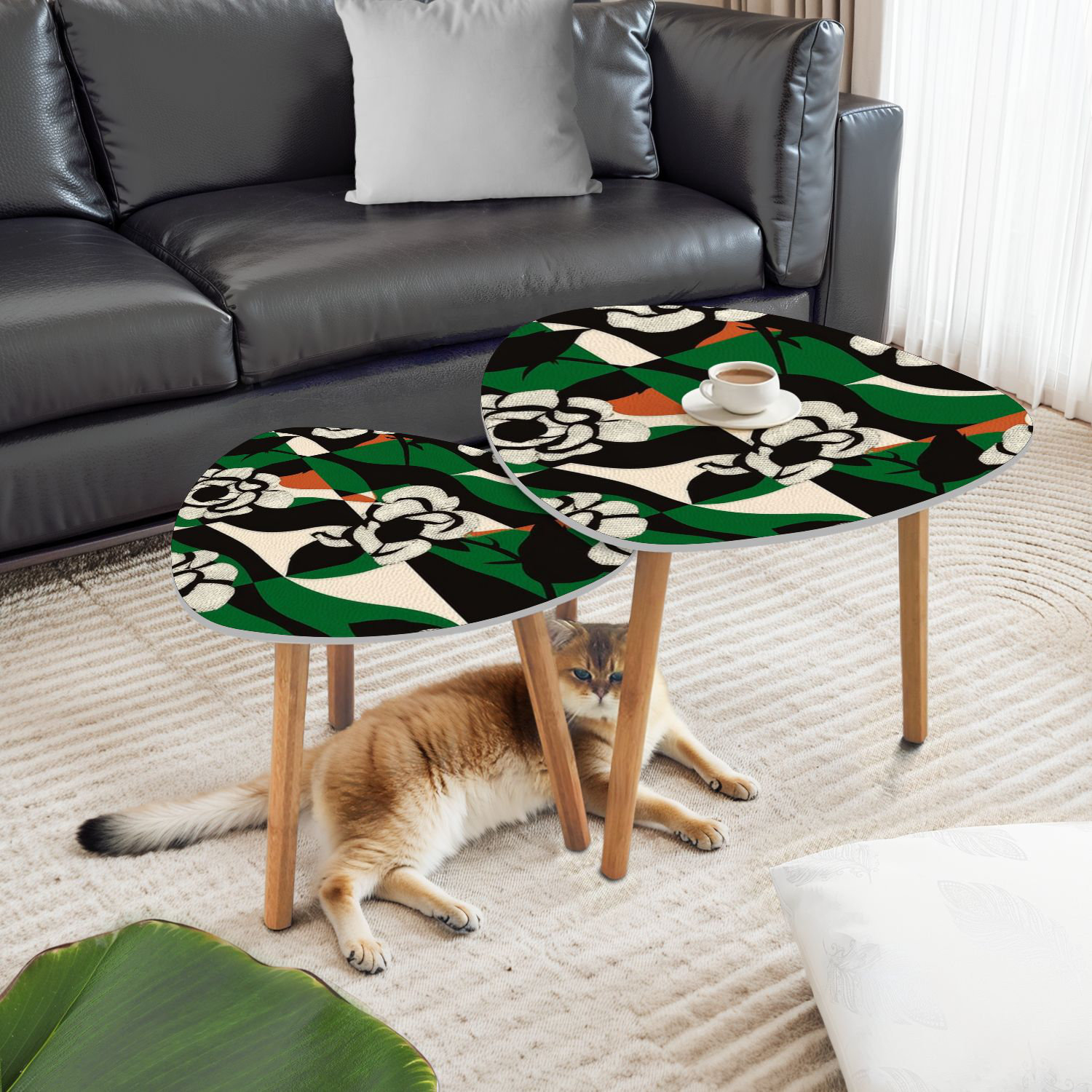 George Oliver Triangle Nesting Coffee Table Set of 2 Floral hand ...
