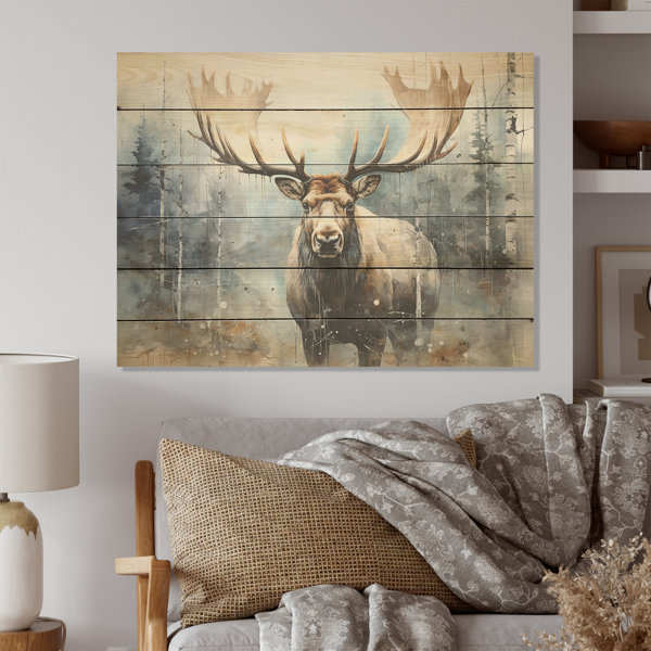 Millwood Pines Majestic Moose In Forest - Moose Wood Art On Natural ...