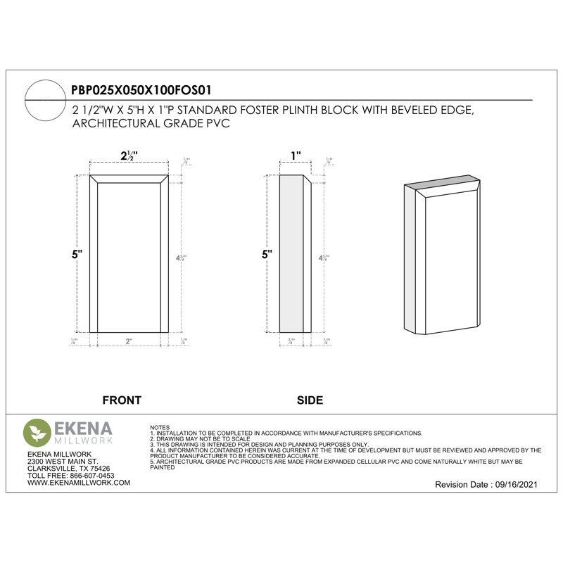 Ekena Millwork Standard Foster Plinth Block with Beveled Edge & Reviews ...