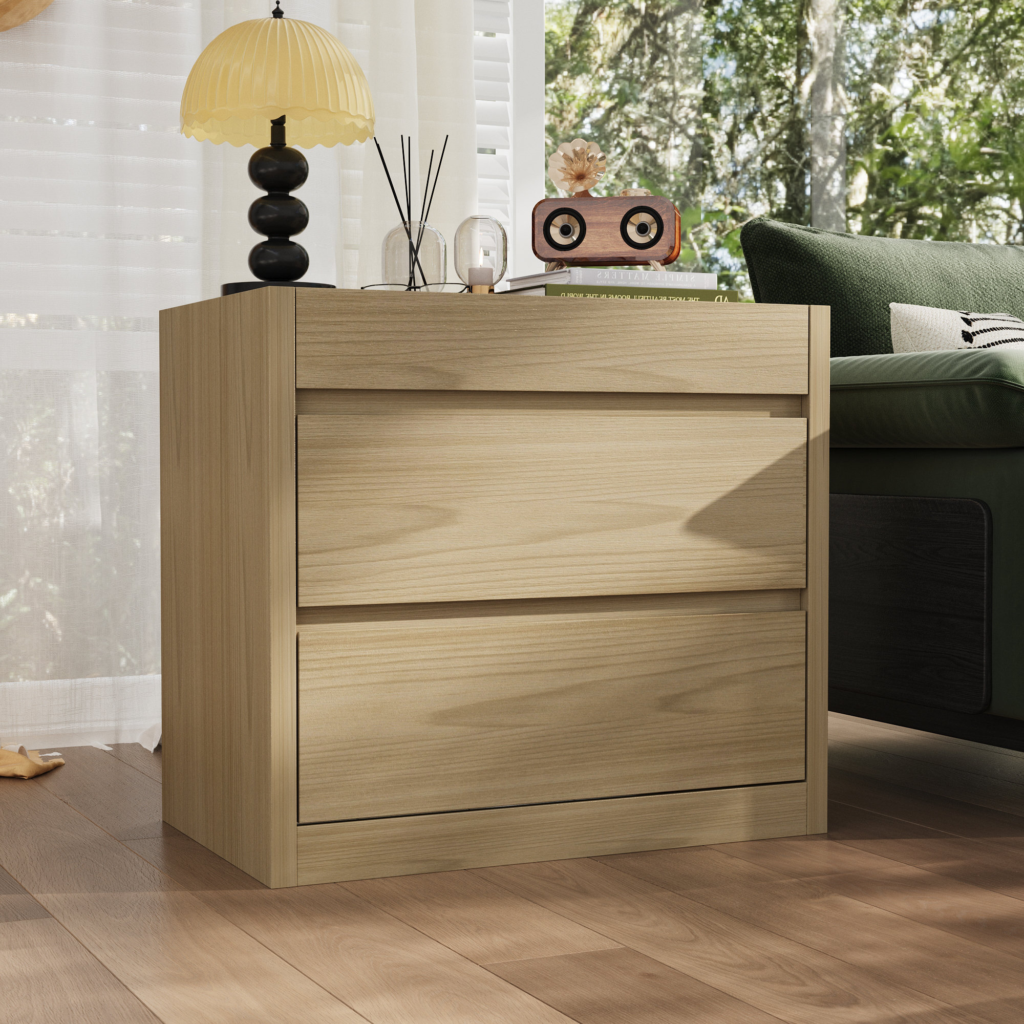 Latitude Run® Wood Nightstand With Hidden RFID-Locking Drawer And 2 ...