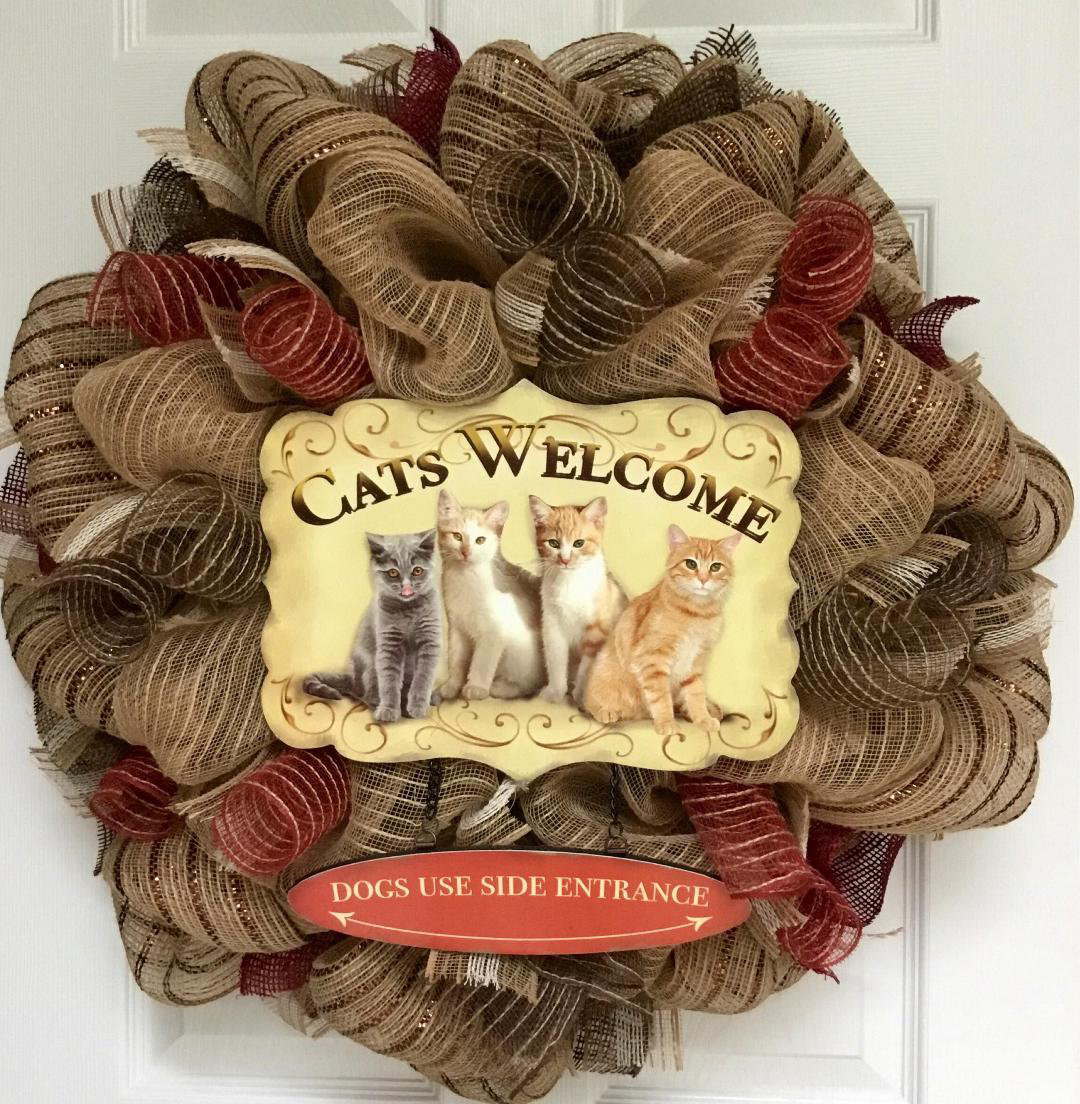 Rosalind Wheeler Pet Wreath Cats Welcome Dogs Use Side Door 24 inch ...