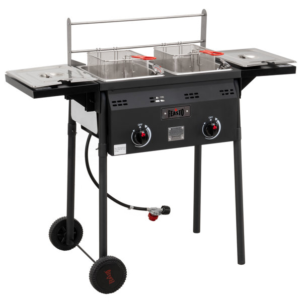 Feasto 2 Burners Outdoor Propane Deep Fryer, 50,000 BTU, Thermometers ...