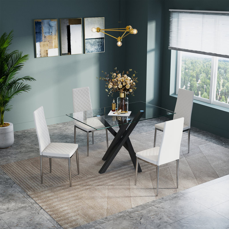 Metro Lane Addicus 130Cm L x 80Cm W Metal and Glass Rectangular Dining ...