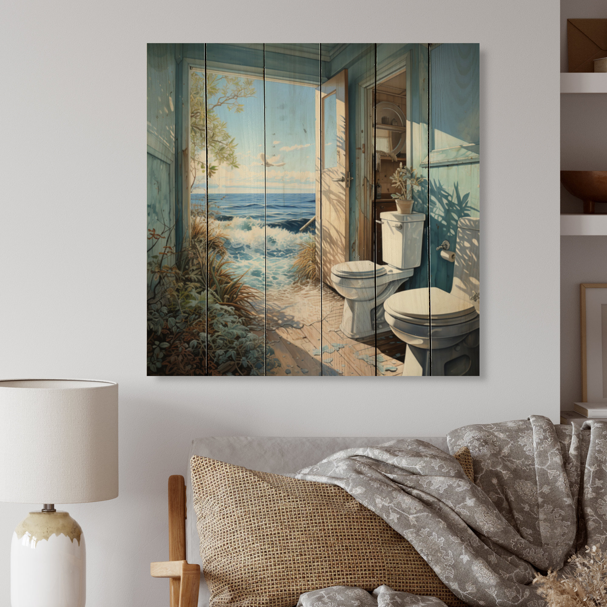 Red Barrel Studio® Jahnea Oceanic Escape Toilet Pointillism On Wood ...