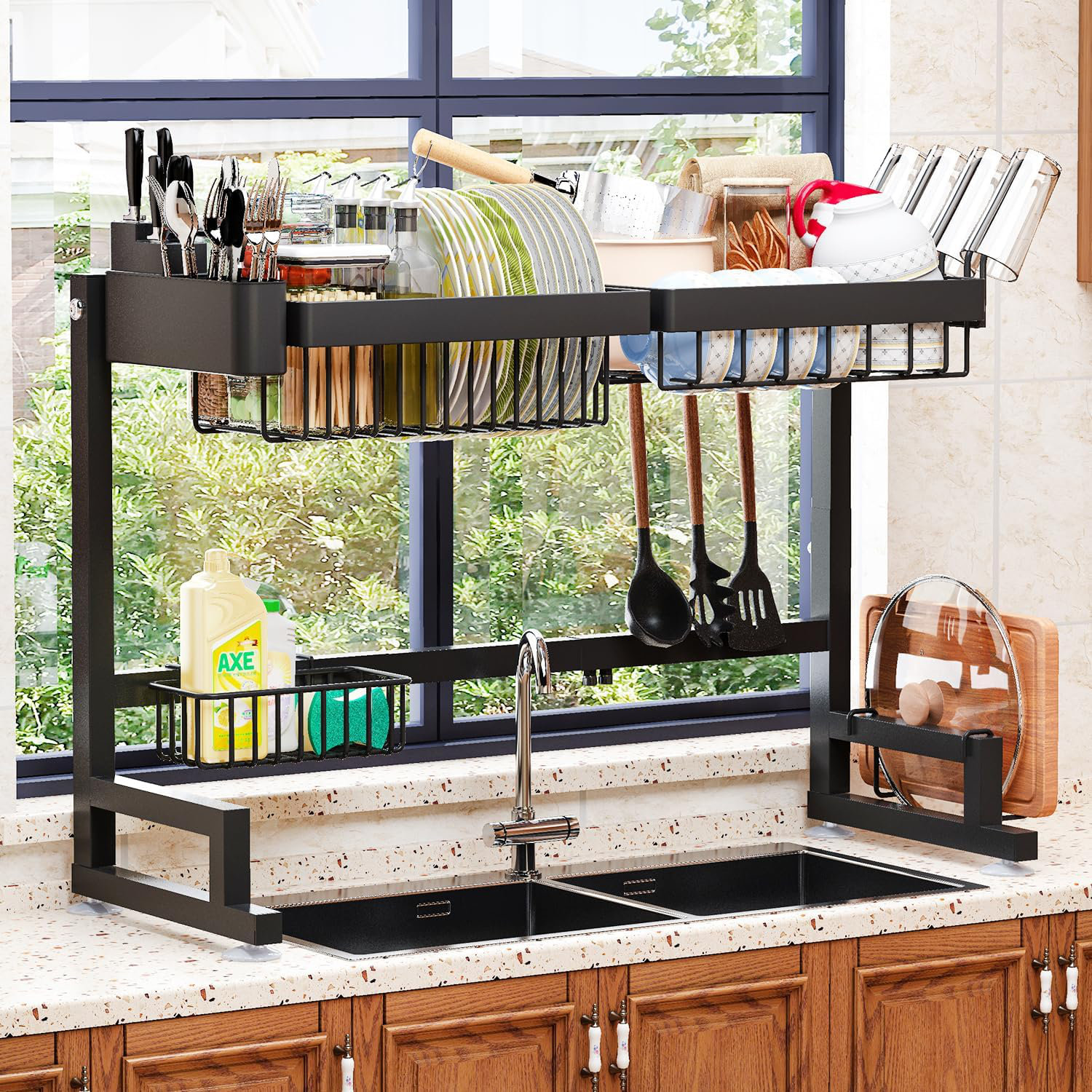INKEDZ Over Sink Dish Drying Rack (Expandable Height/Length) Snap-On ...