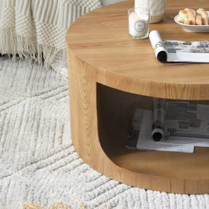 Latitude Run® Round Coffee Table with Solid Wood Veneer (Natural Oak ...