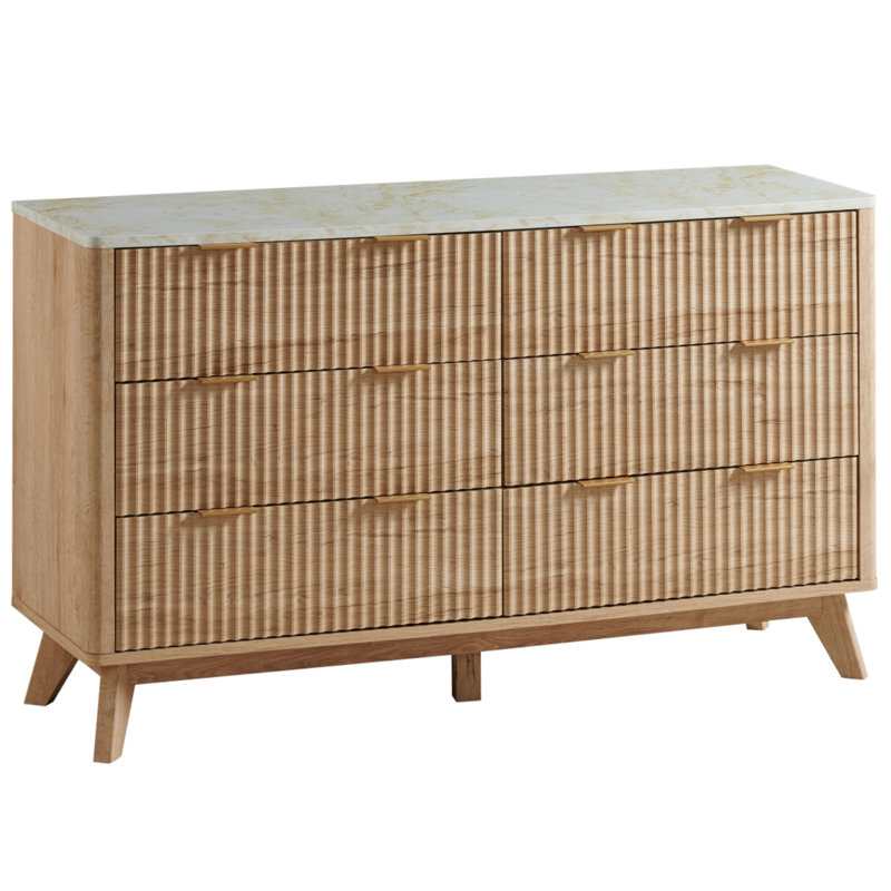 Mercer41 Sladen Fluted Design 6-Drawers Dresser Organizer, Wood Wide ...