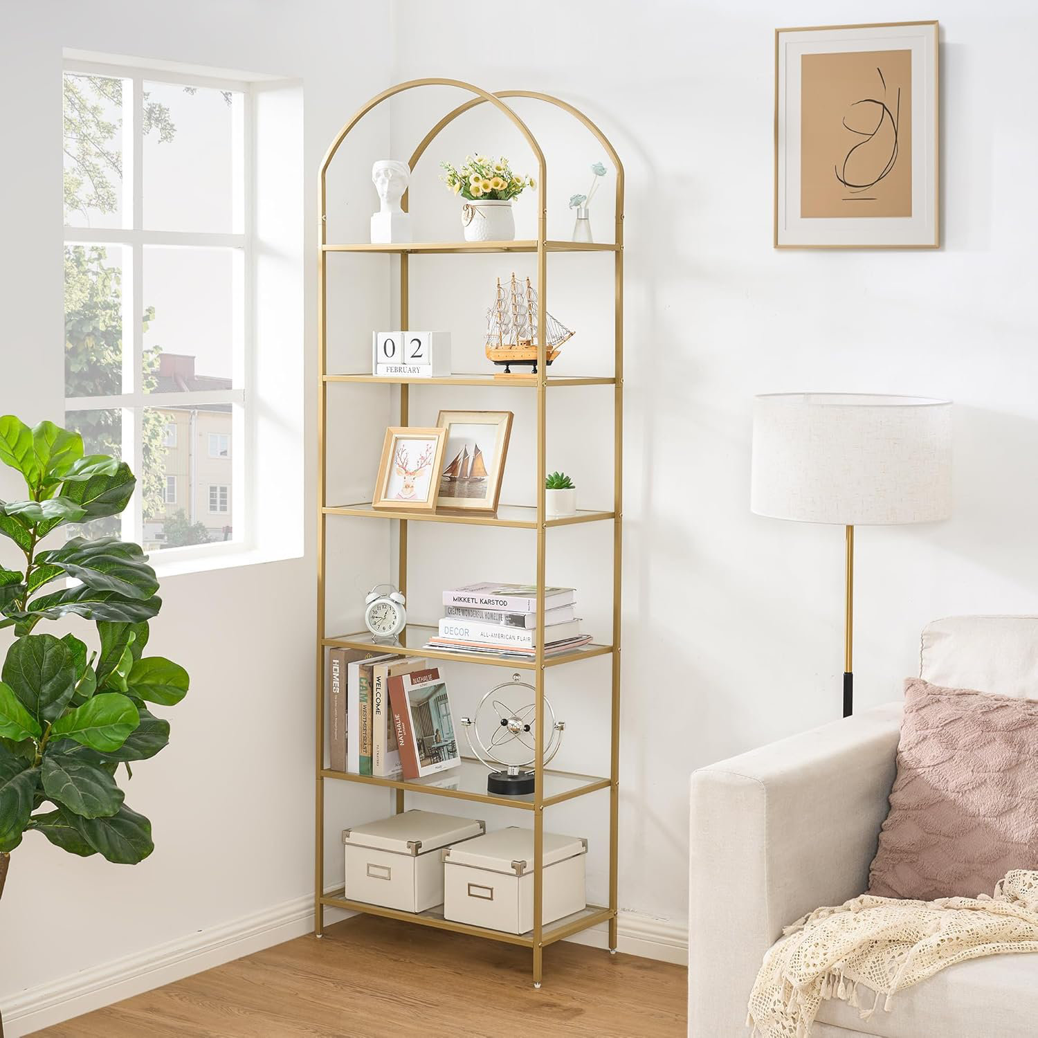 Mercer41 6-Tier Bookshelf Arched Display Racks, Metal Bookcase ...